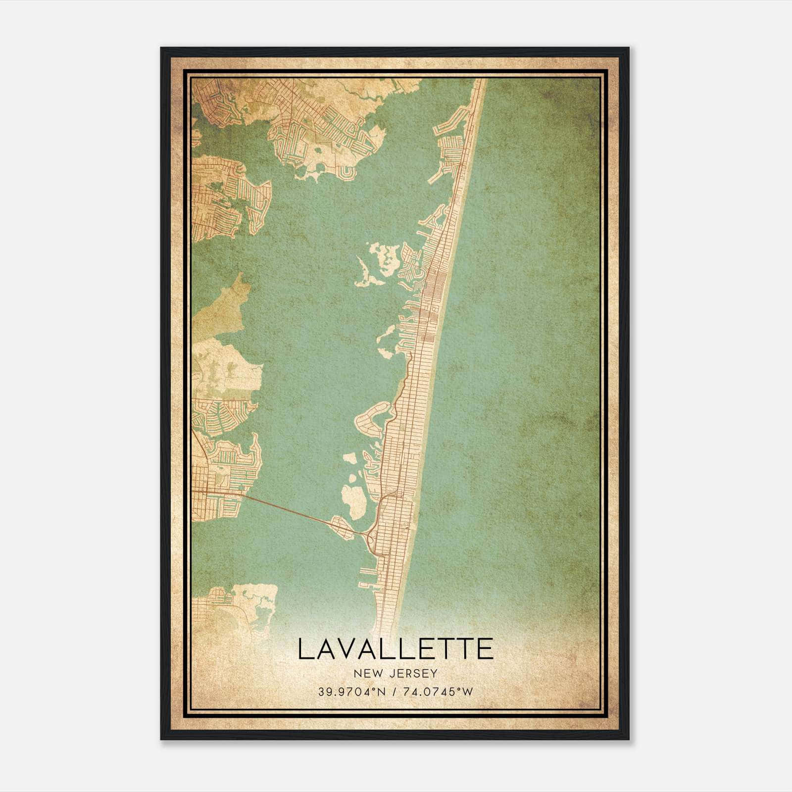 Vintage Lavallette New Jersey Map Poster, Lavallette NJ City Road Wall ...