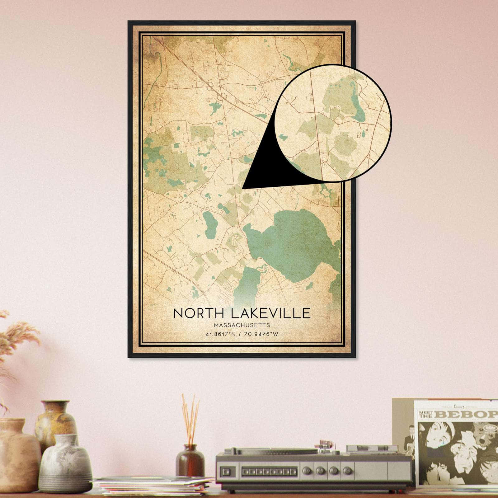 Vintage North Lakeville Massachusetts Map Poster, North Lakeville MA ...