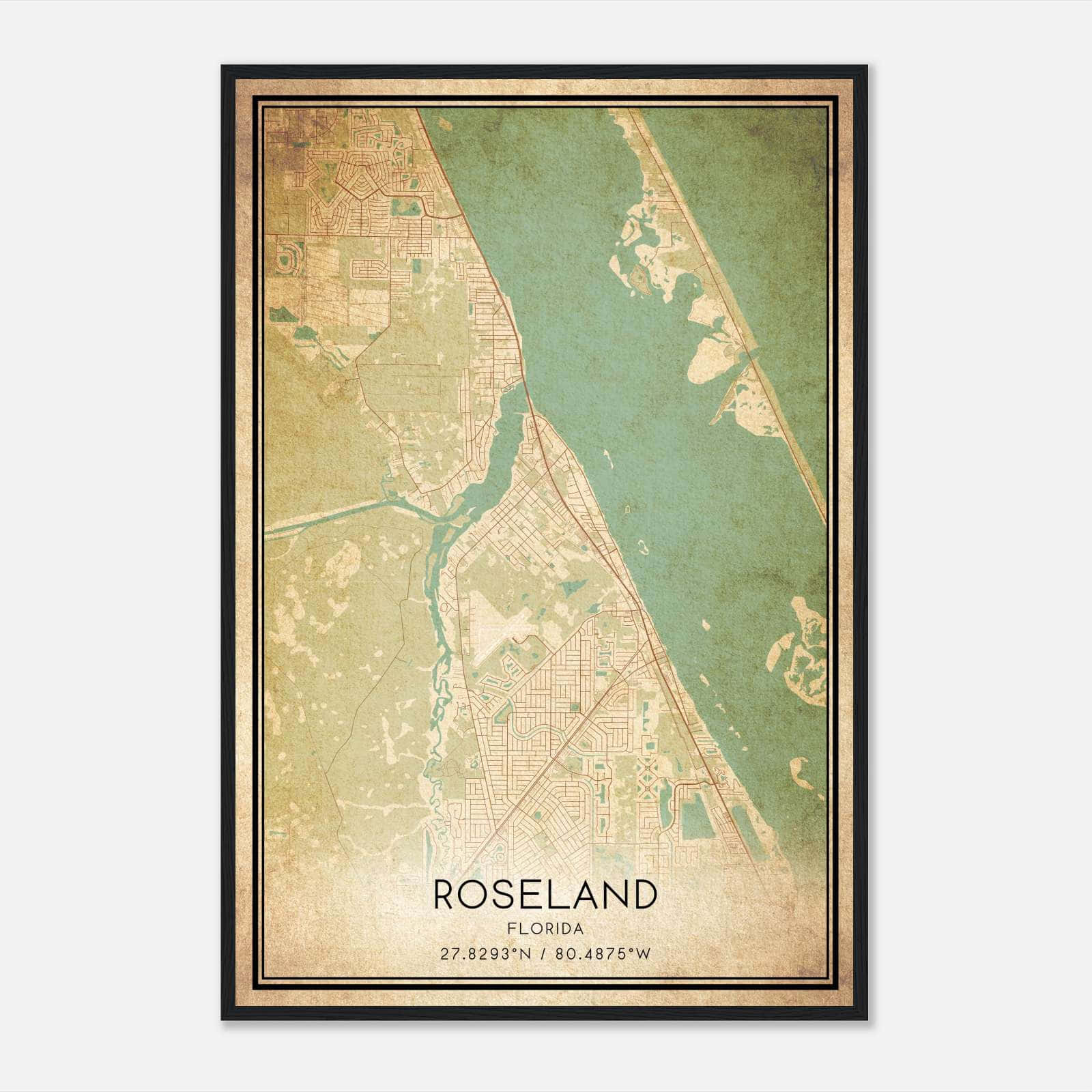 Vintage Roseland Florida Map Poster, Roseland FL City Road Wall Art ...