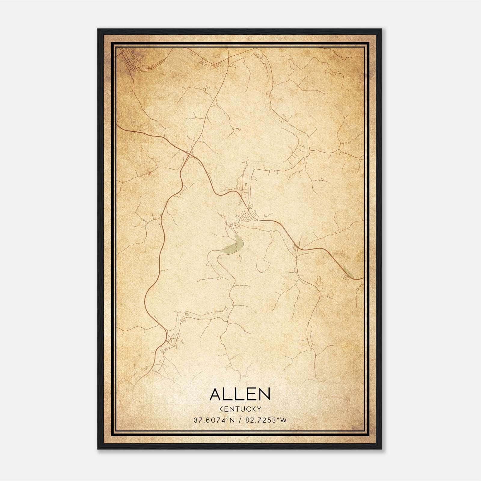 Vintage Allen Kentucky Map Poster, Allen KY City Road Wall Art Print ...