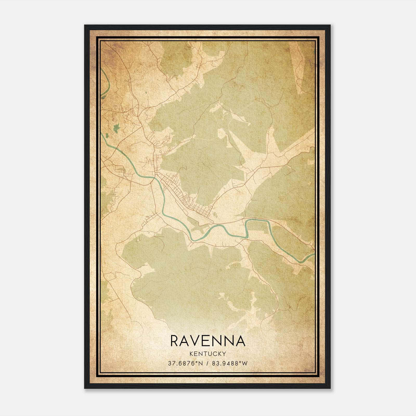 Vintage Ravenna Kentucky Map Poster, Ravenna KY City Road Wall Art ...