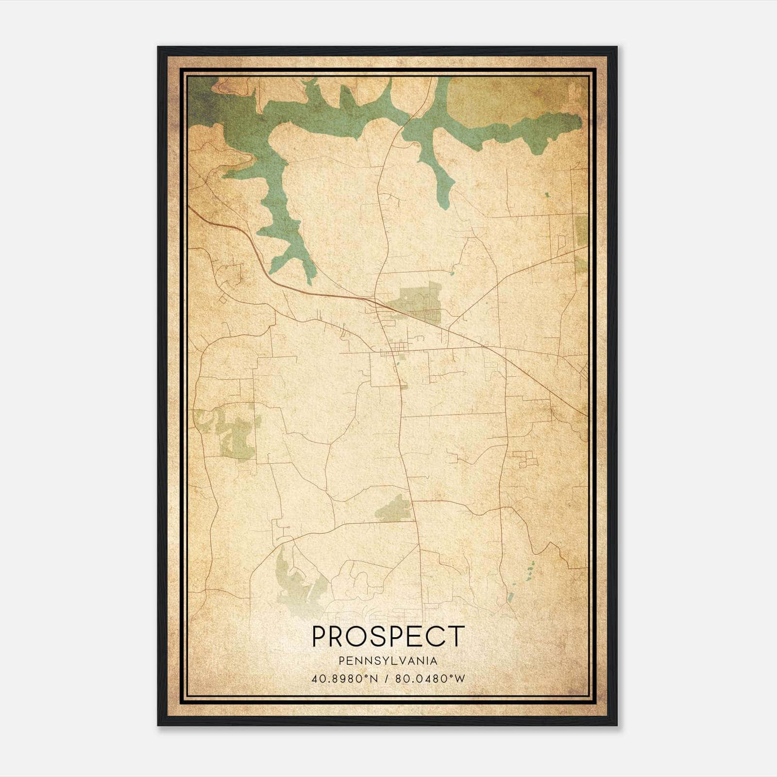 Vintage Prospect Pennsylvania Map Poster, Prospect PA City Road Wall ...