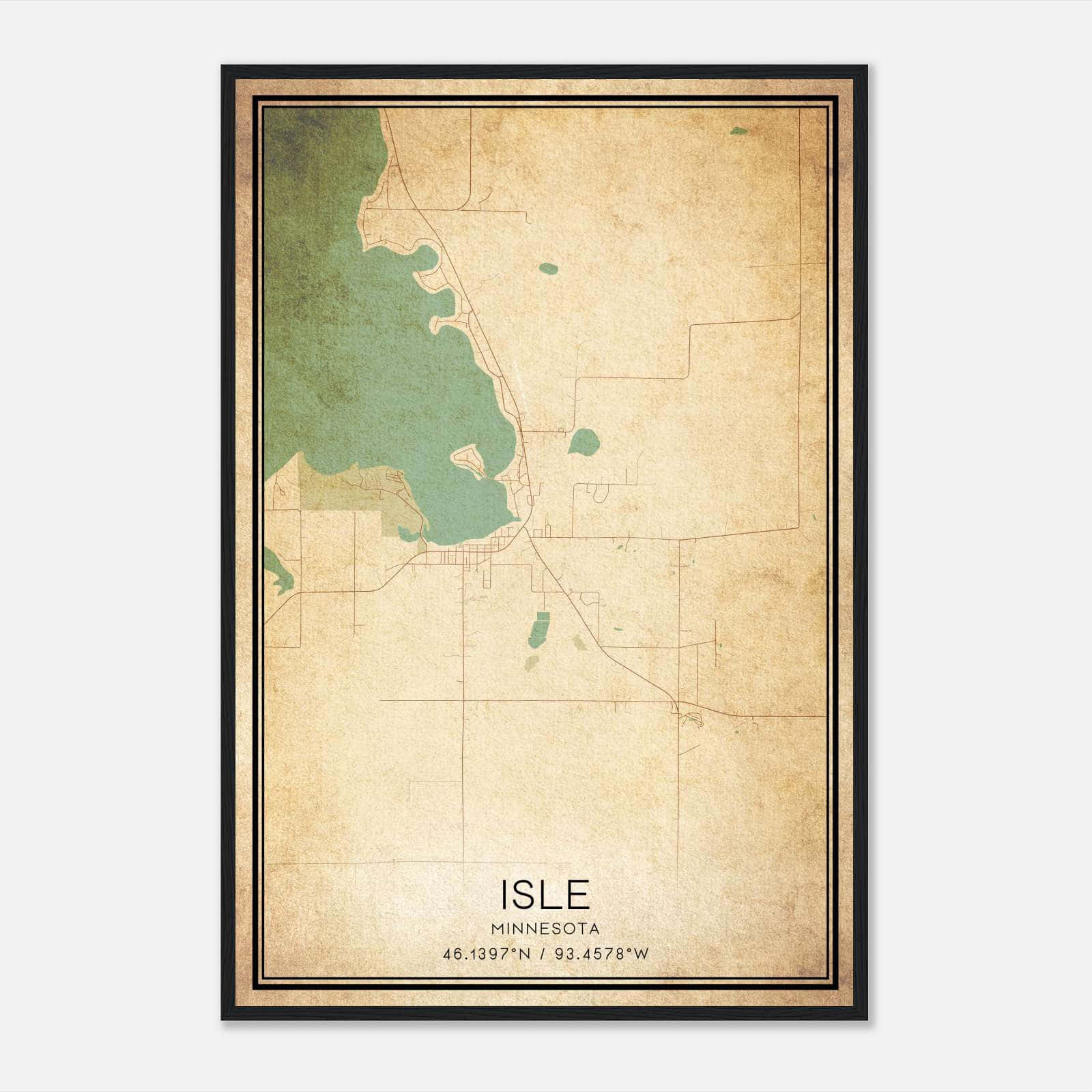 Vintage Isle Minnesota Map Poster, Isle MN City Road Wall Art Print ...