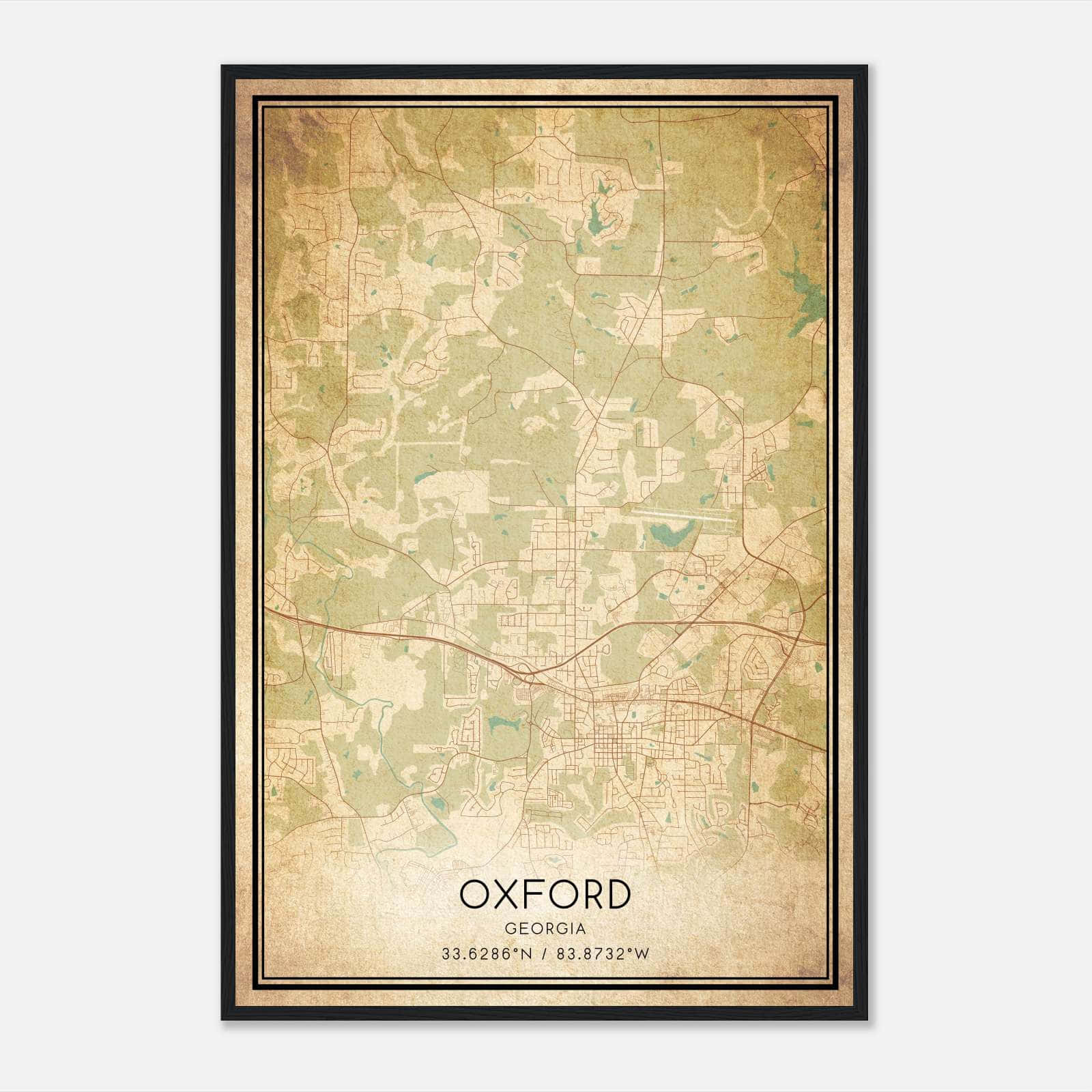 Vintage Oxford Georgia Map Poster, Oxford GA City Road Wall Art Print ...