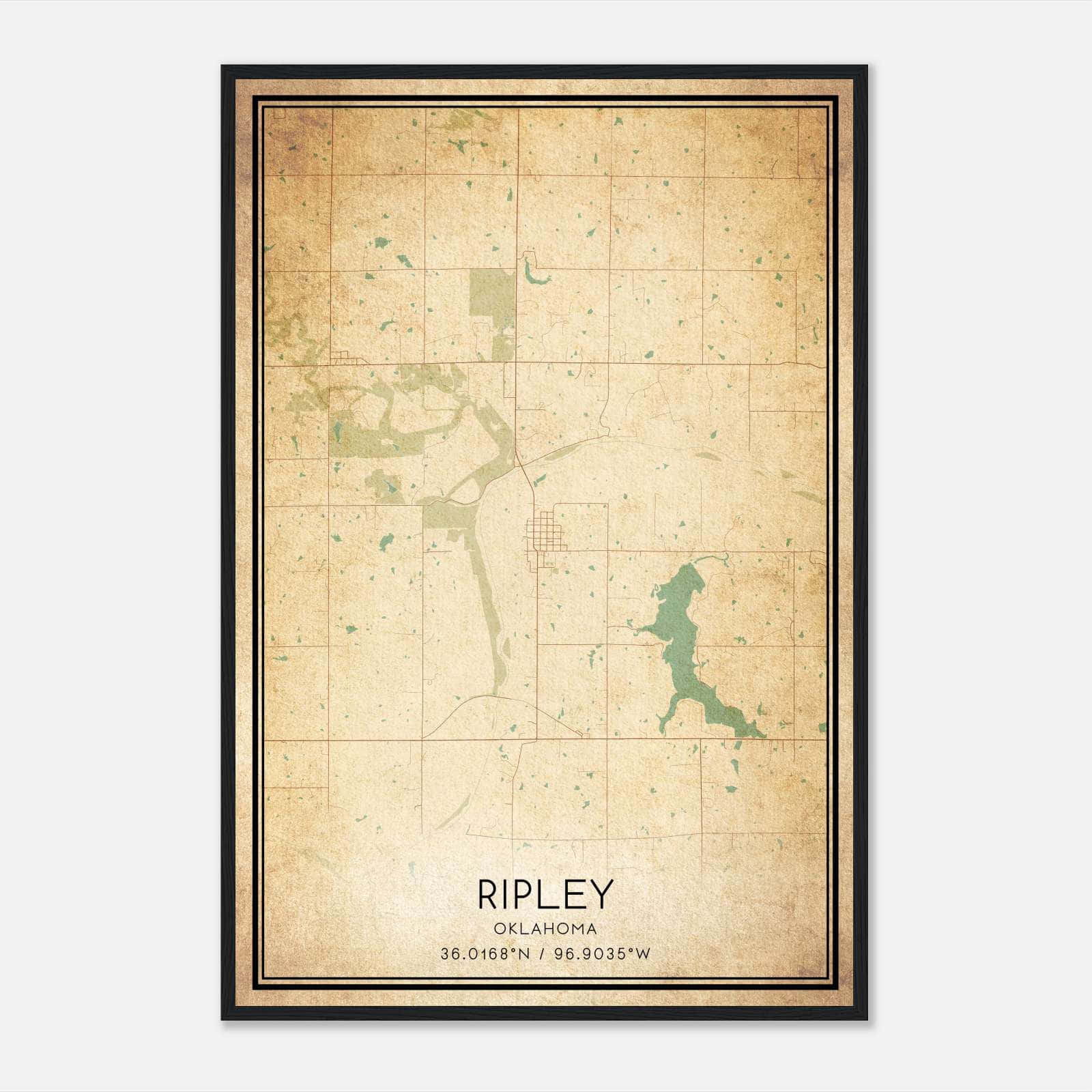 Vintage Ripley Oklahoma Map Poster, Ripley OK City Road Wall Art Print ...
