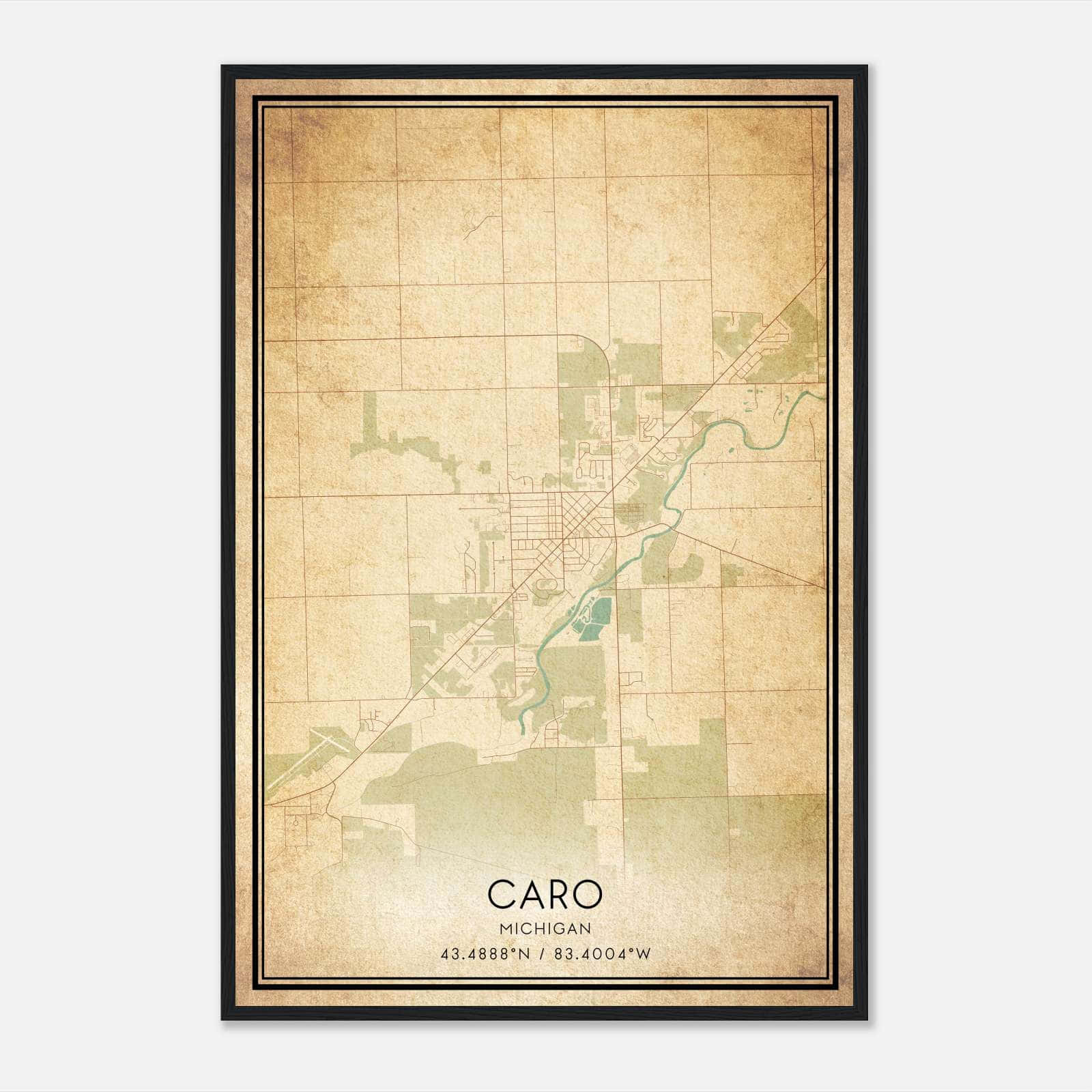 Vintage Caro Michigan Map Poster, Caro MI City Road Wall Art Print ...