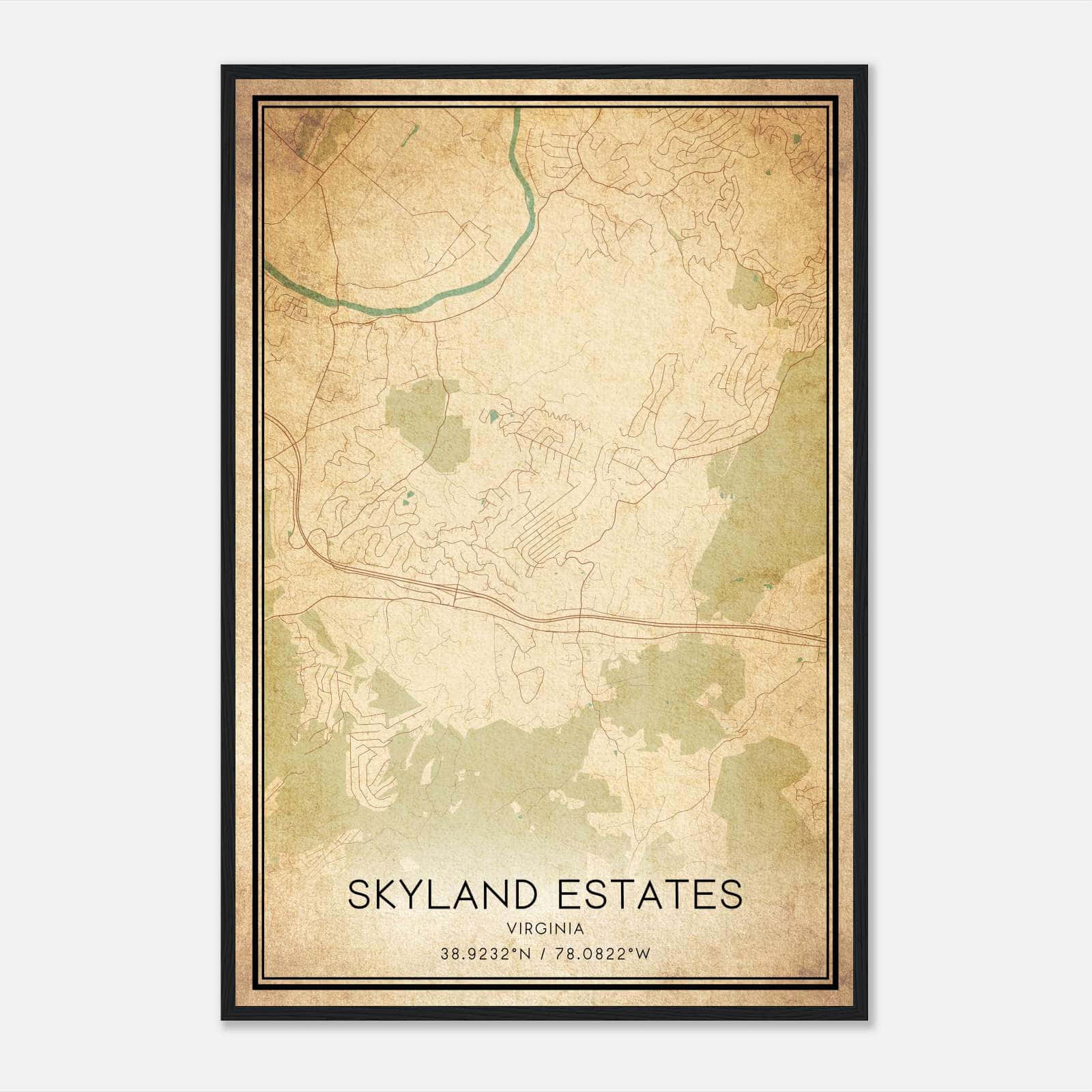 Vintage Skyland Estates Virginia Map Poster, Skyland Estates VA City ...