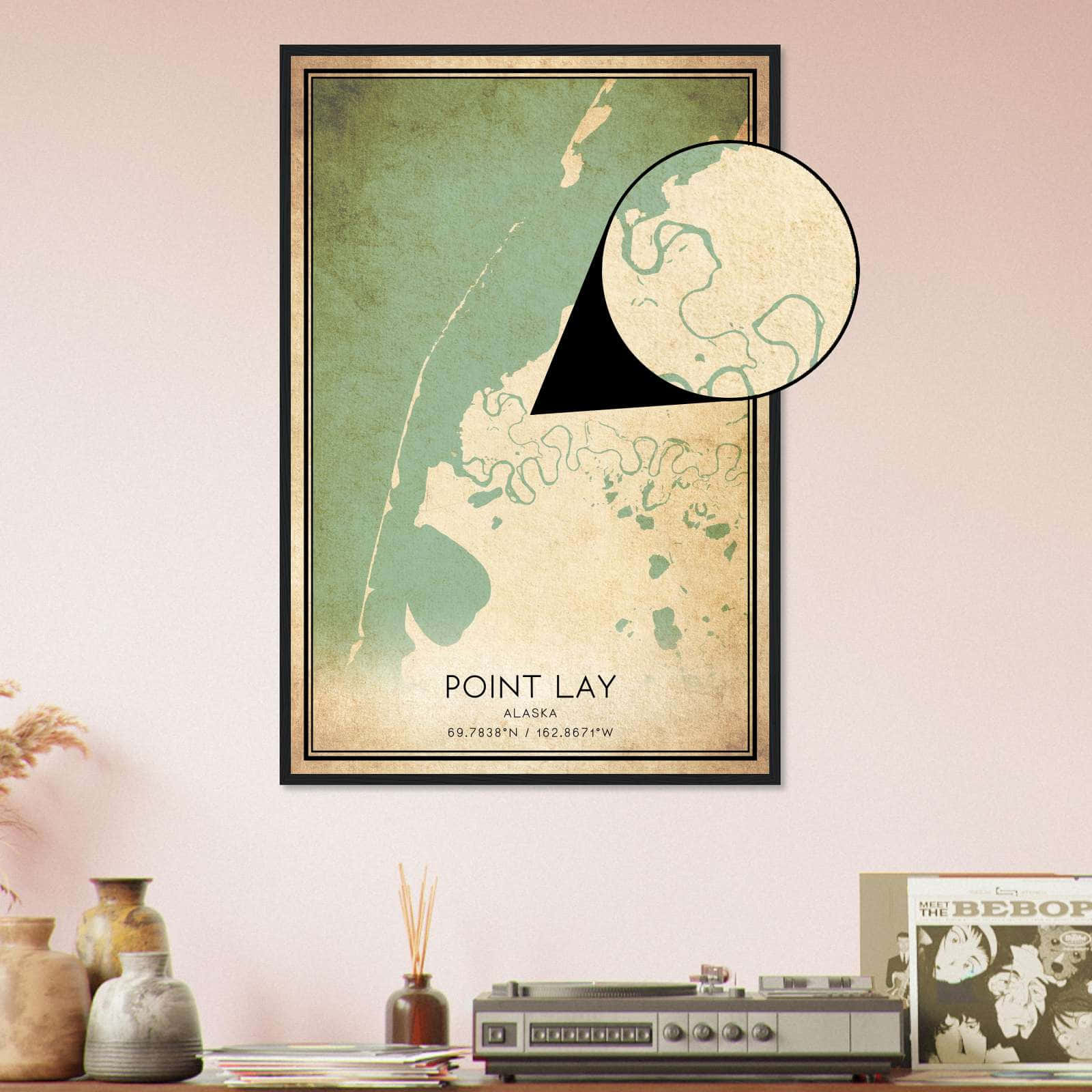Vintage Point Lay Alaska Map Poster, Point Lay AK City Road Wall Art ...