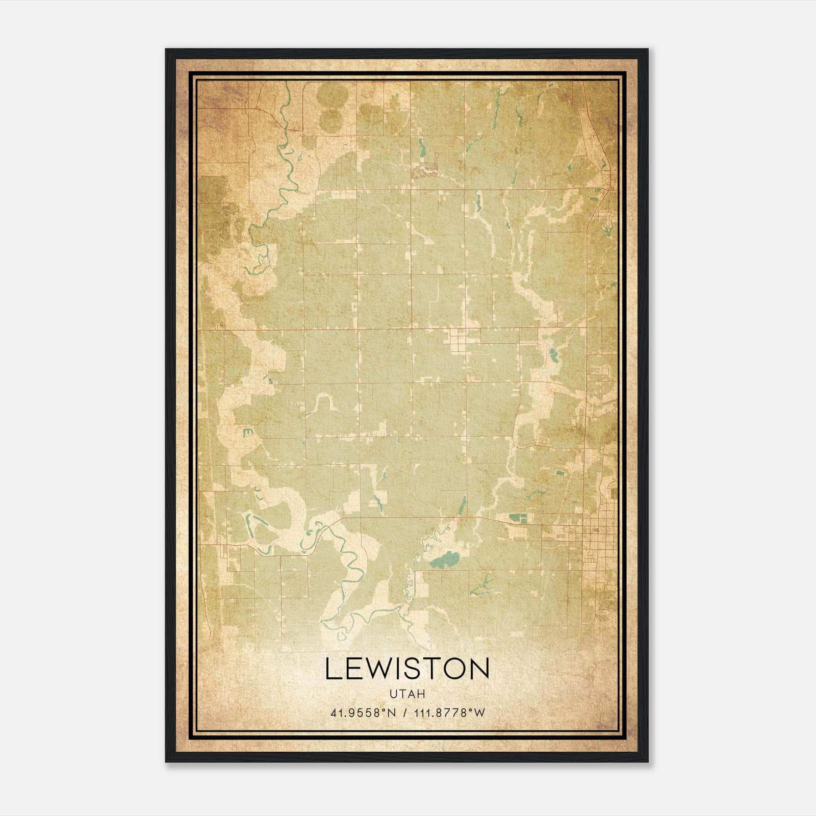 Vintage Lewiston Utah Map Poster, Lewiston UT City Road Wall Art Print ...