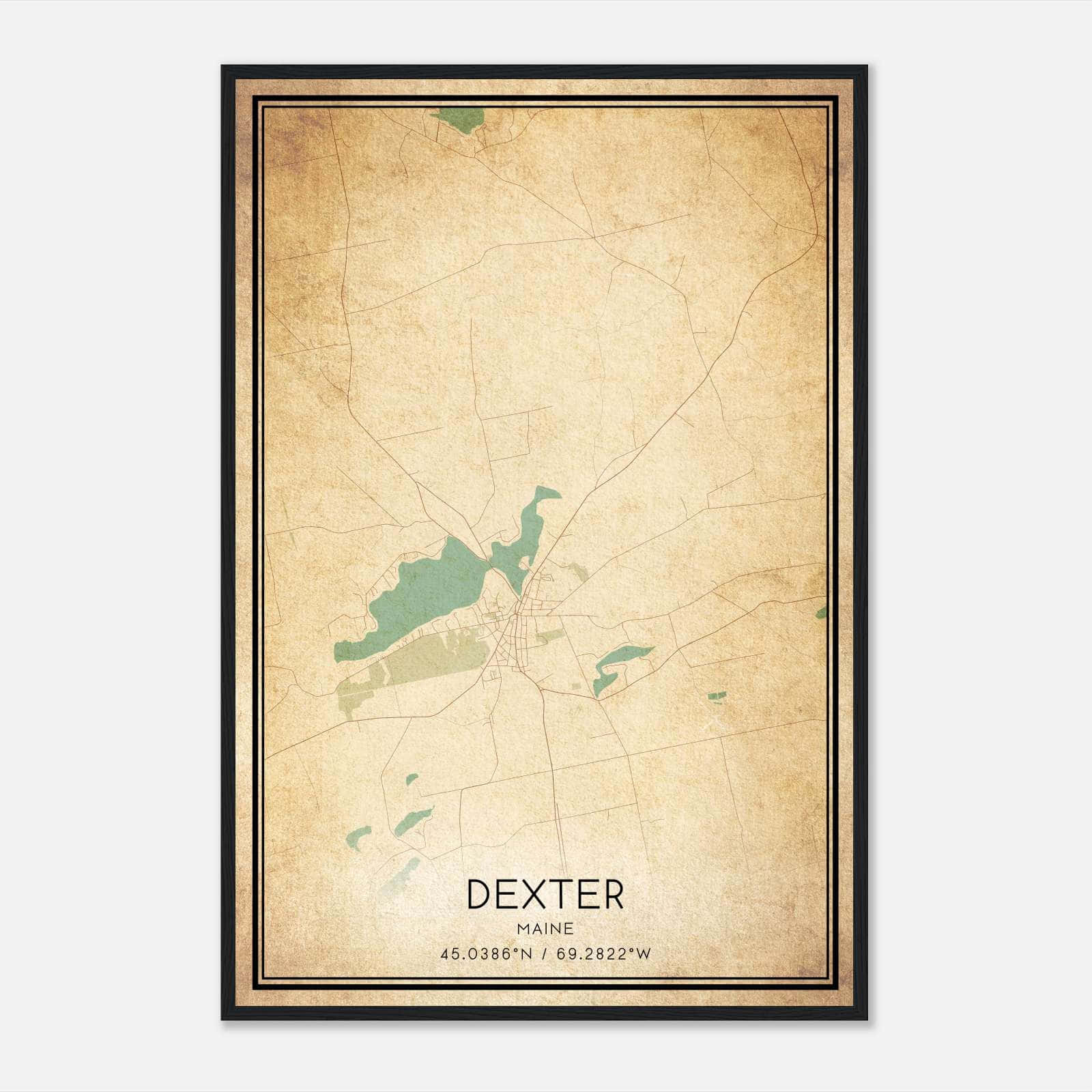 Vintage Dexter Maine Map Poster, Dexter ME City Road Wall Art Print ...