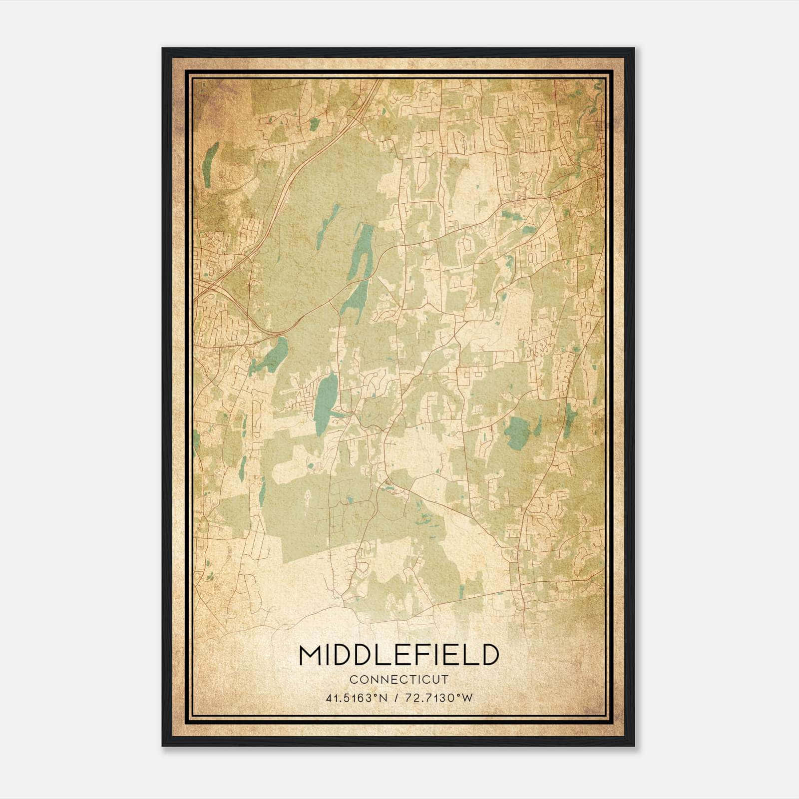 Vintage Middlefield Connecticut Map Poster, Middlefield CT City Road ...