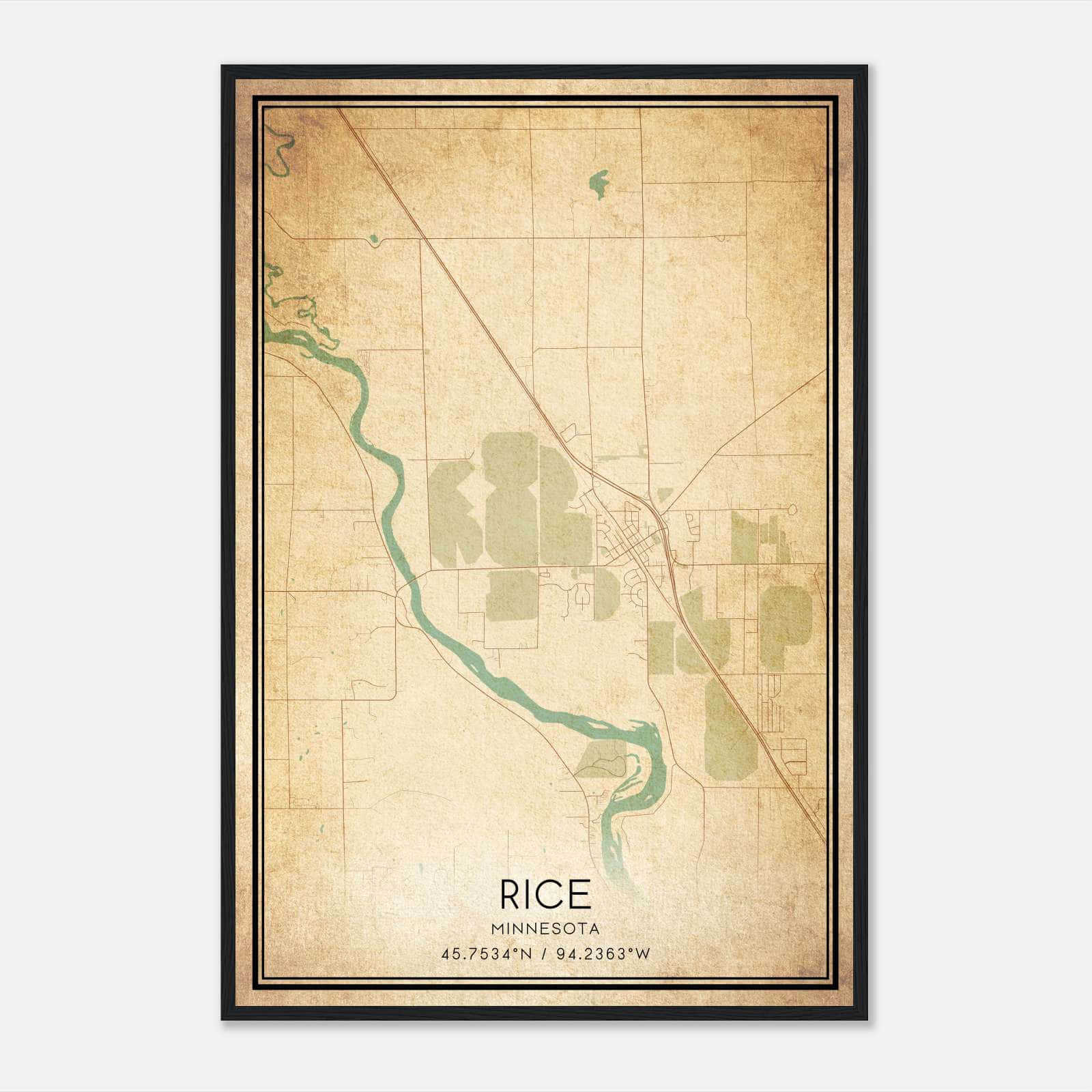 Vintage Rice Minnesota Map Poster, Rice MN City Road Wall Art Print ...