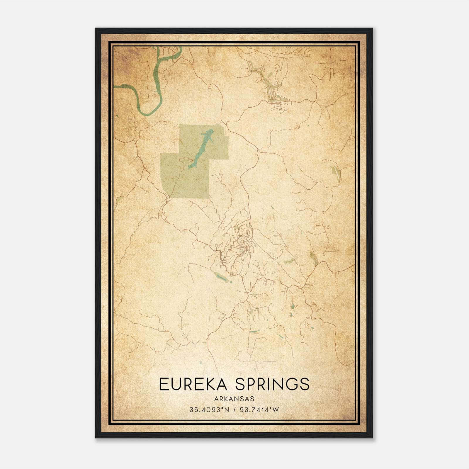 Vintage Eureka Springs Arkansas Map Poster, Eureka Springs AR City Road ...