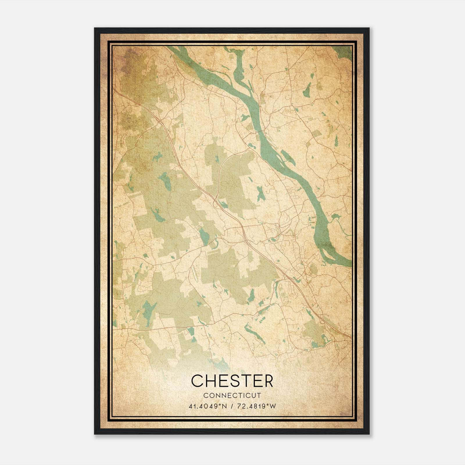 Vintage Chester Connecticut Map Poster, Chester CT City Road Wall Art ...