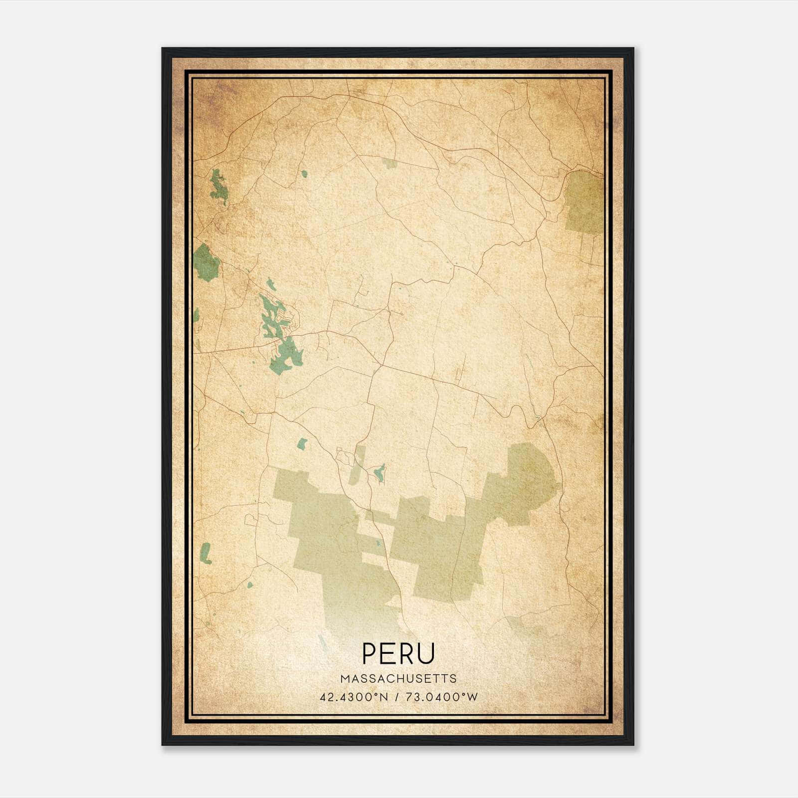 Vintage Peru Massachusetts Map Poster, Peru MA City Road Wall Art Print ...