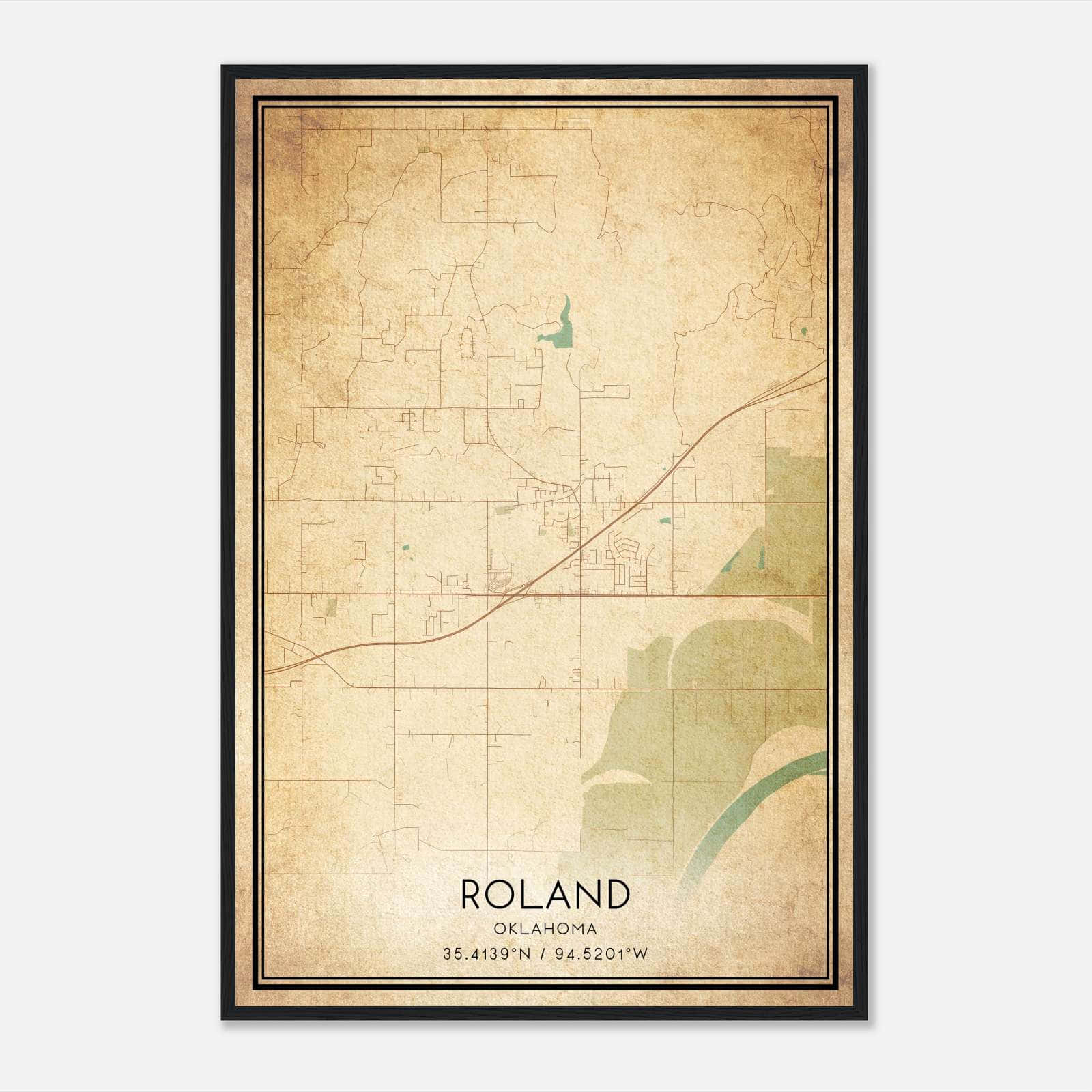 Vintage Roland Oklahoma Map Poster, Roland OK City Road Wall Art Print ...