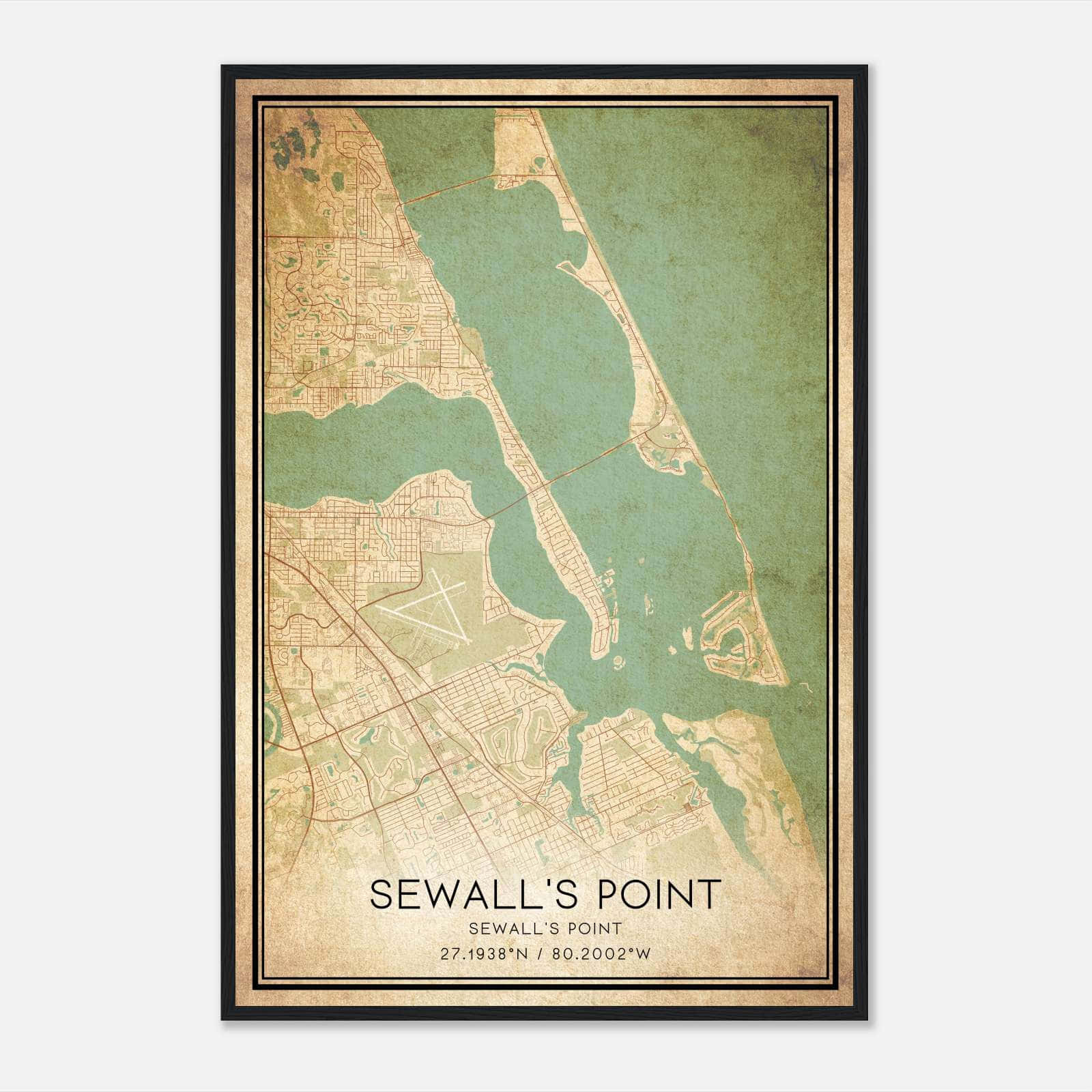 Vintage Sewall's Point Sewall's Point Map Poster, Sewall's Point City Road Wall Art Print ...
