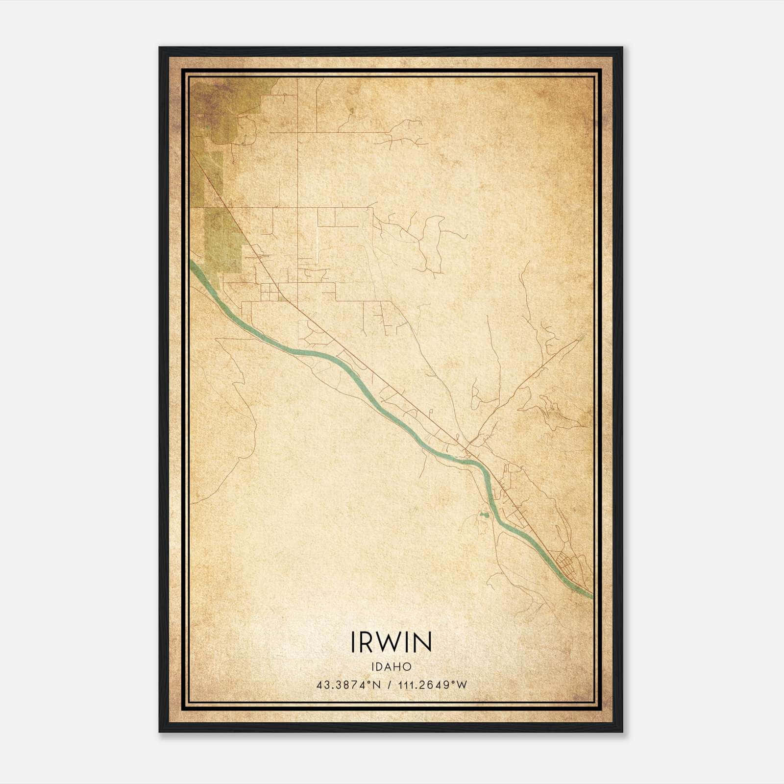 Vintage Irwin Idaho Map Poster, Irwin ID City Road Wall Art Print ...