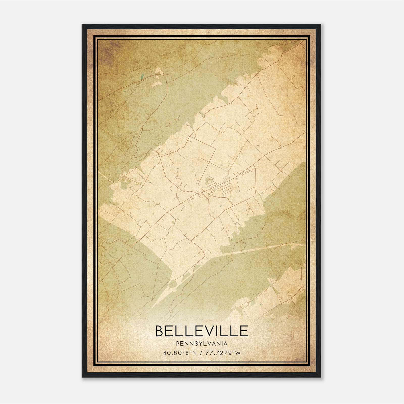 Vintage Belleville Pennsylvania Map Poster, Belleville PA City Road ...