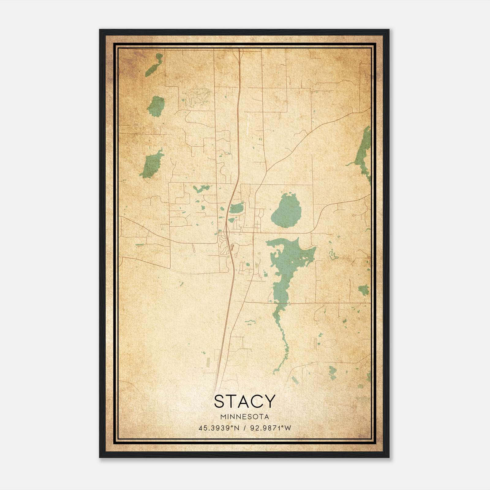 Vintage Stacy Minnesota Map Poster, Stacy MN City Road Wall Art Print ...