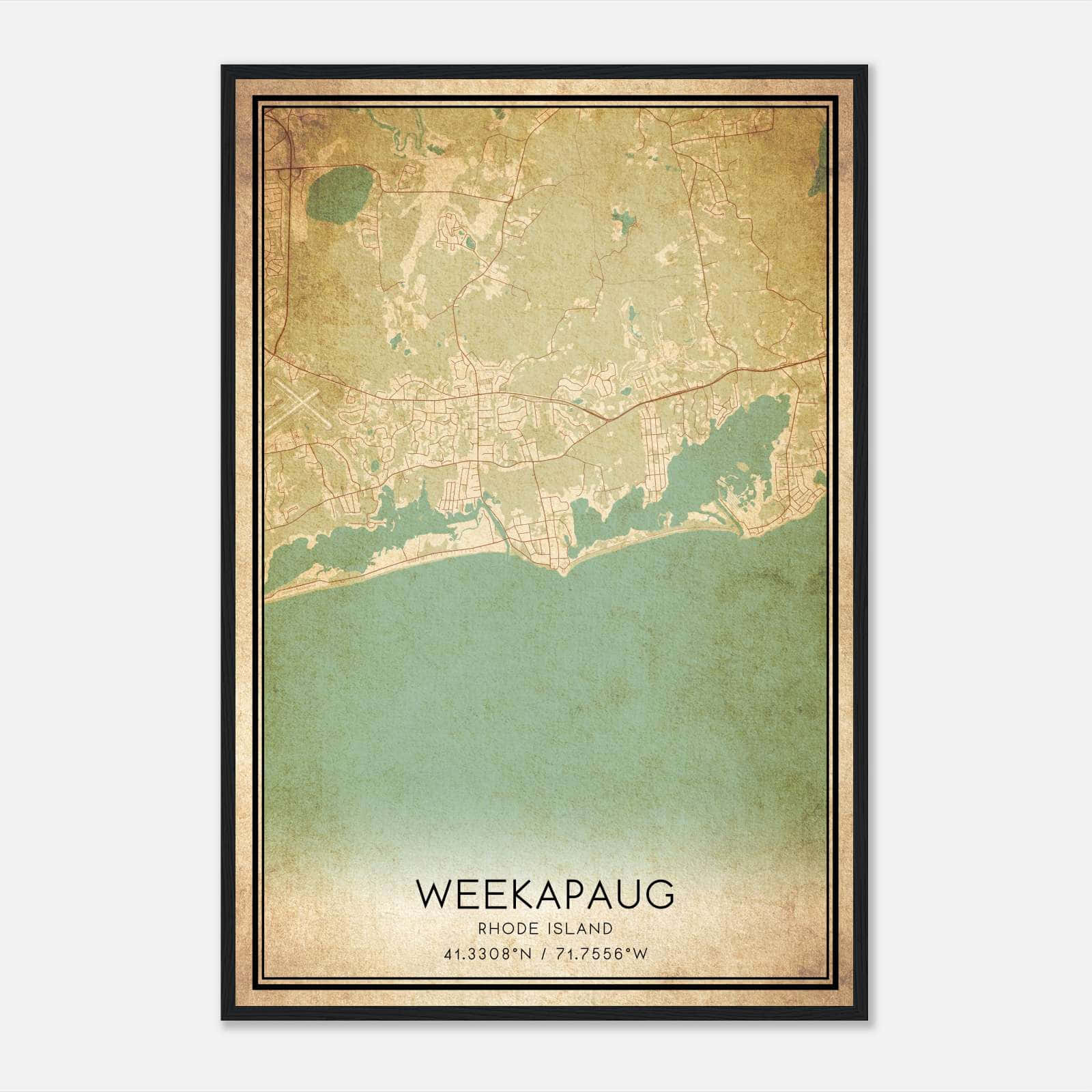 Vintage Weekapaug Rhode Island Map Poster, Weekapaug RI City Road Wall ...