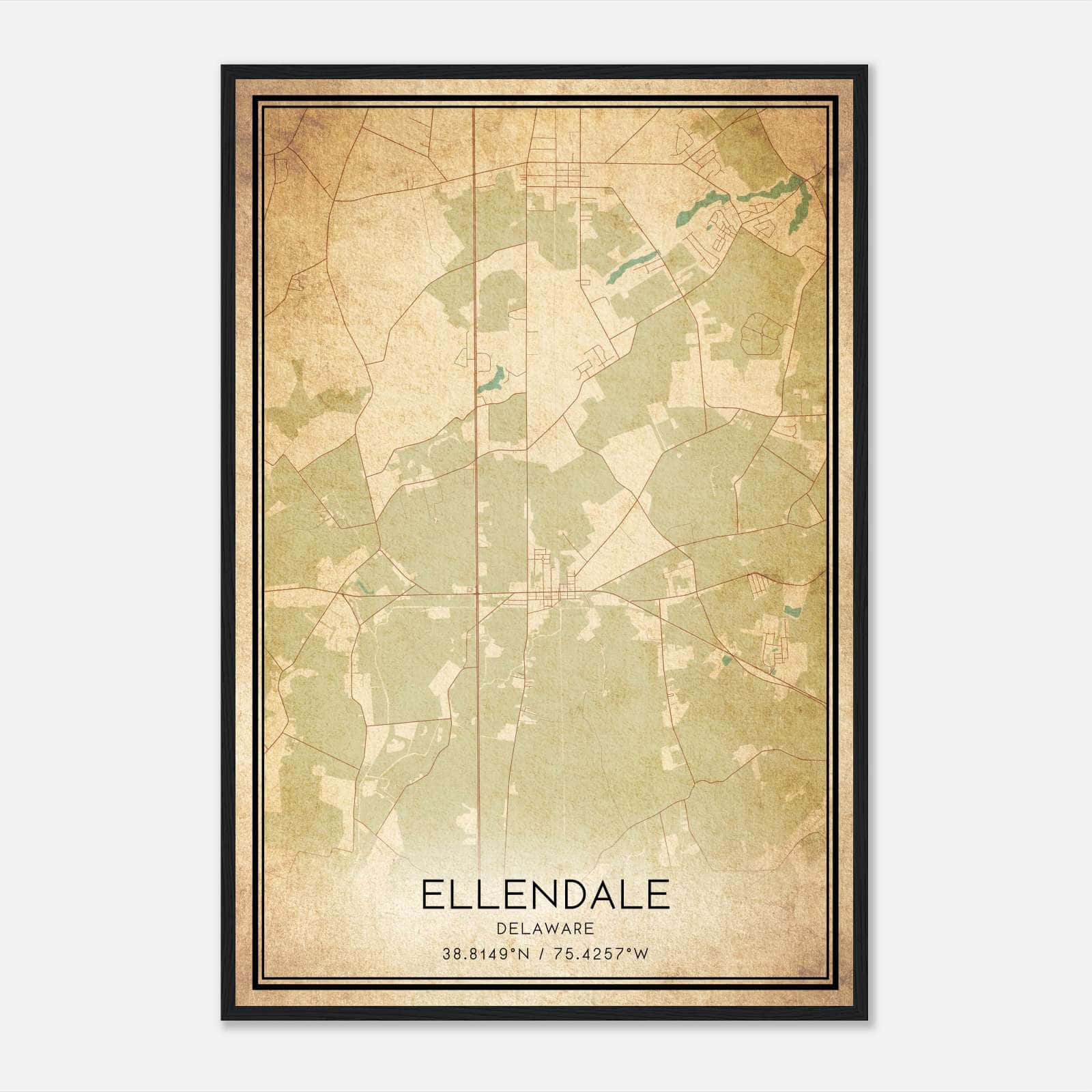 Vintage Ellendale Delaware Map Poster, Ellendale DE City Road Wall Art ...