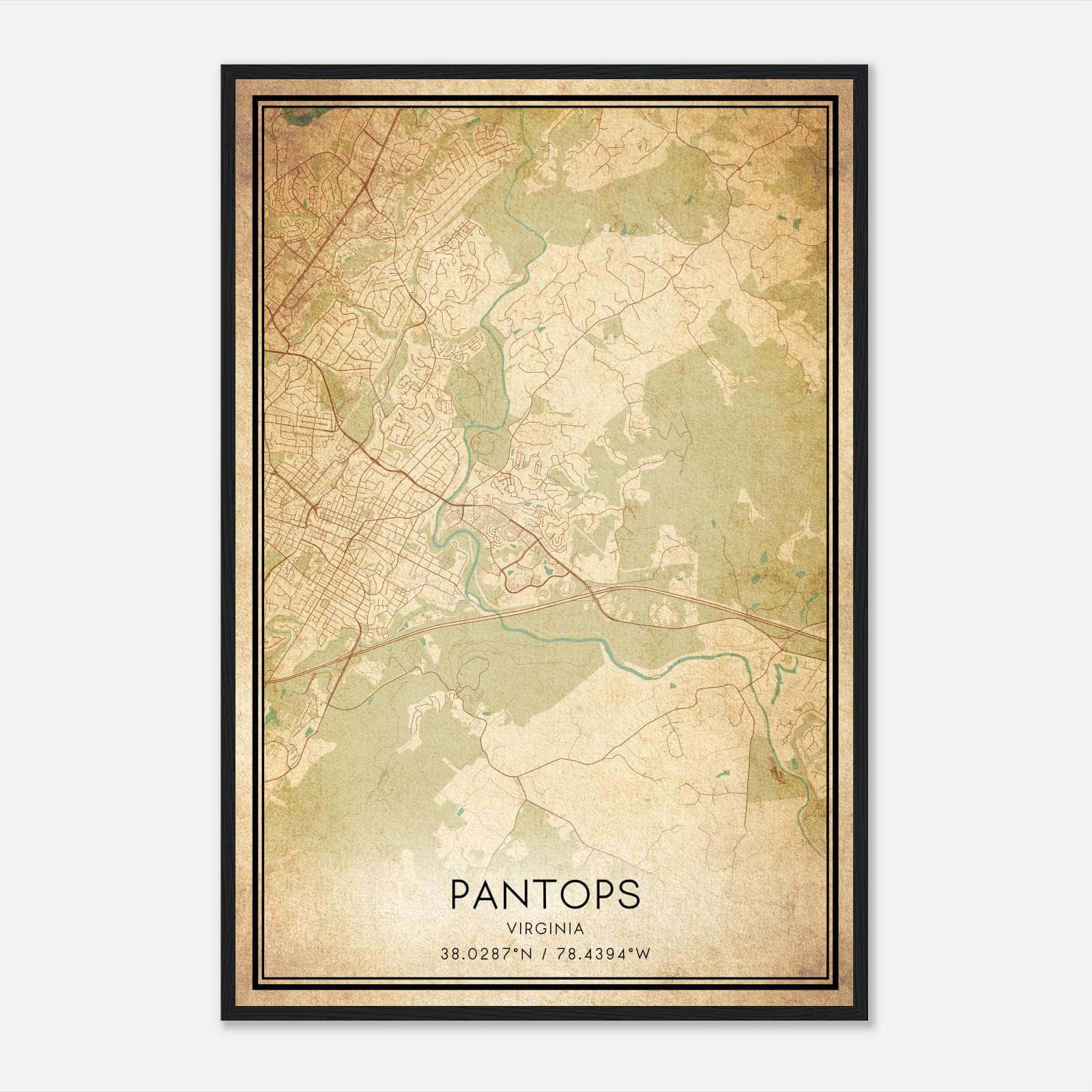 Vintage Pantops Virginia Map Poster, Pantops VA City Road Wall Art ...