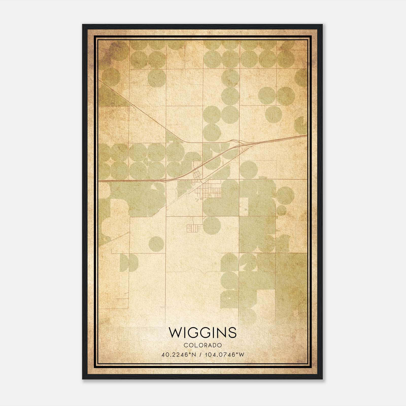 Vintage Wiggins Colorado Map Poster, Wiggins CO City Road Wall Art ...