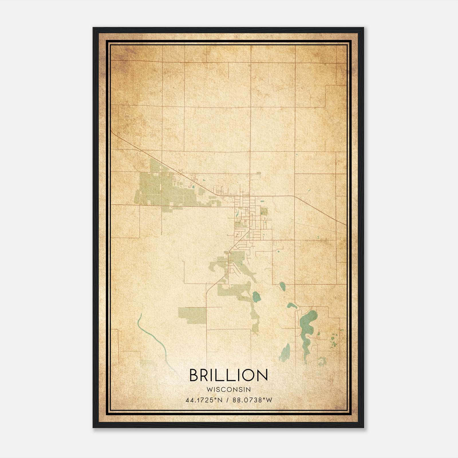 Vintage Brillion Wisconsin Map Poster, Brillion WI City Road Wall Art ...