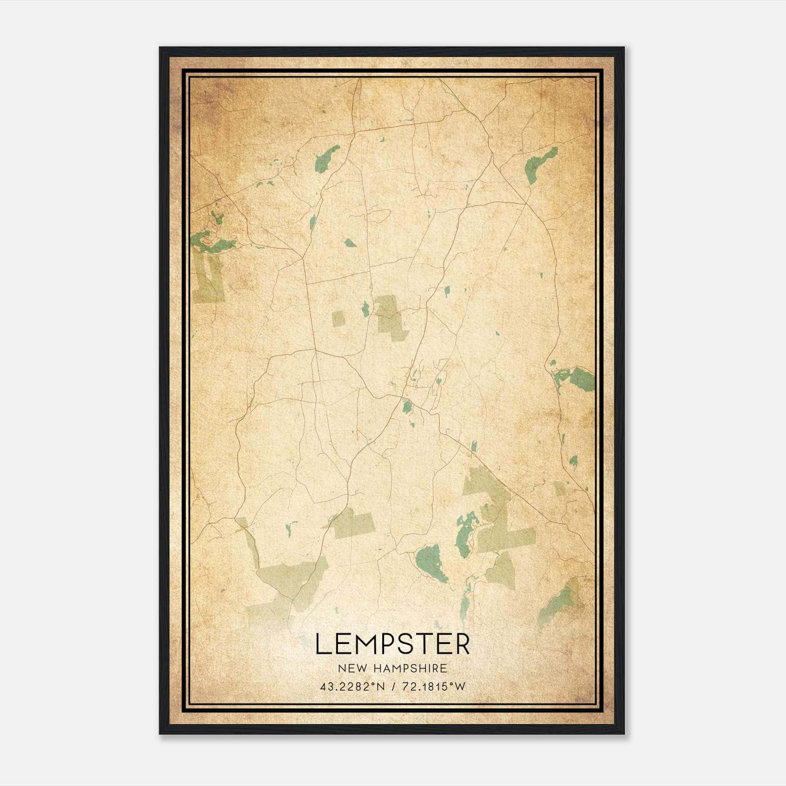 Vintage Lempster New Hampshire Map Poster, Lempster NH City Road Wall ...