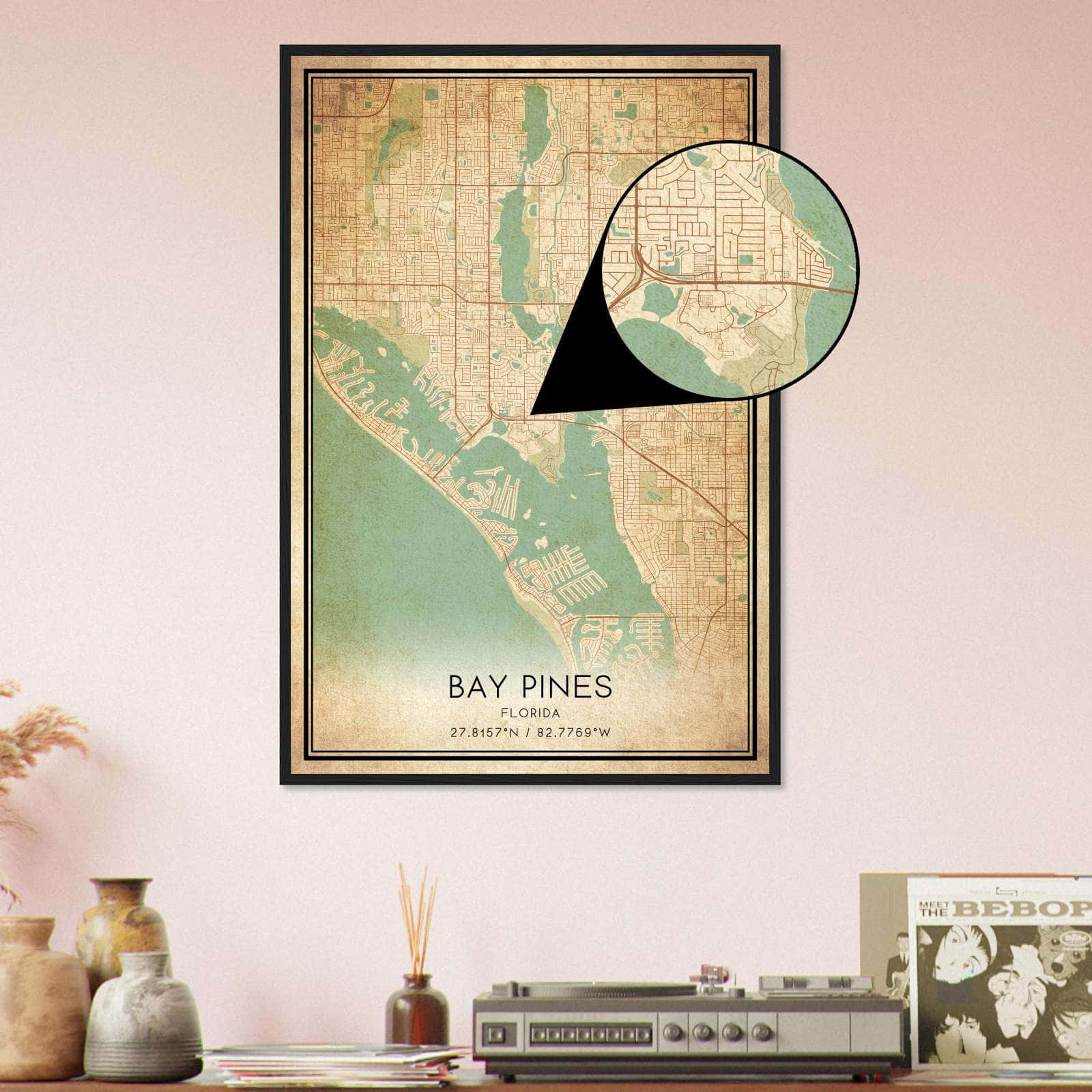 Vintage Bay Pines Florida Map Poster, Bay Pines FL City Road Wall Art ...