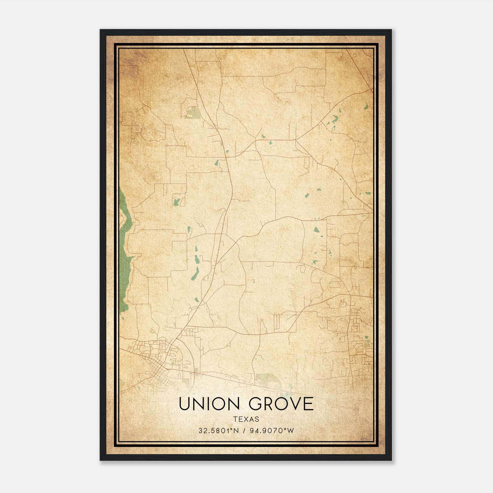 Vintage Union Grove Texas Map Poster, Union Grove TX City Road Wall Art ...