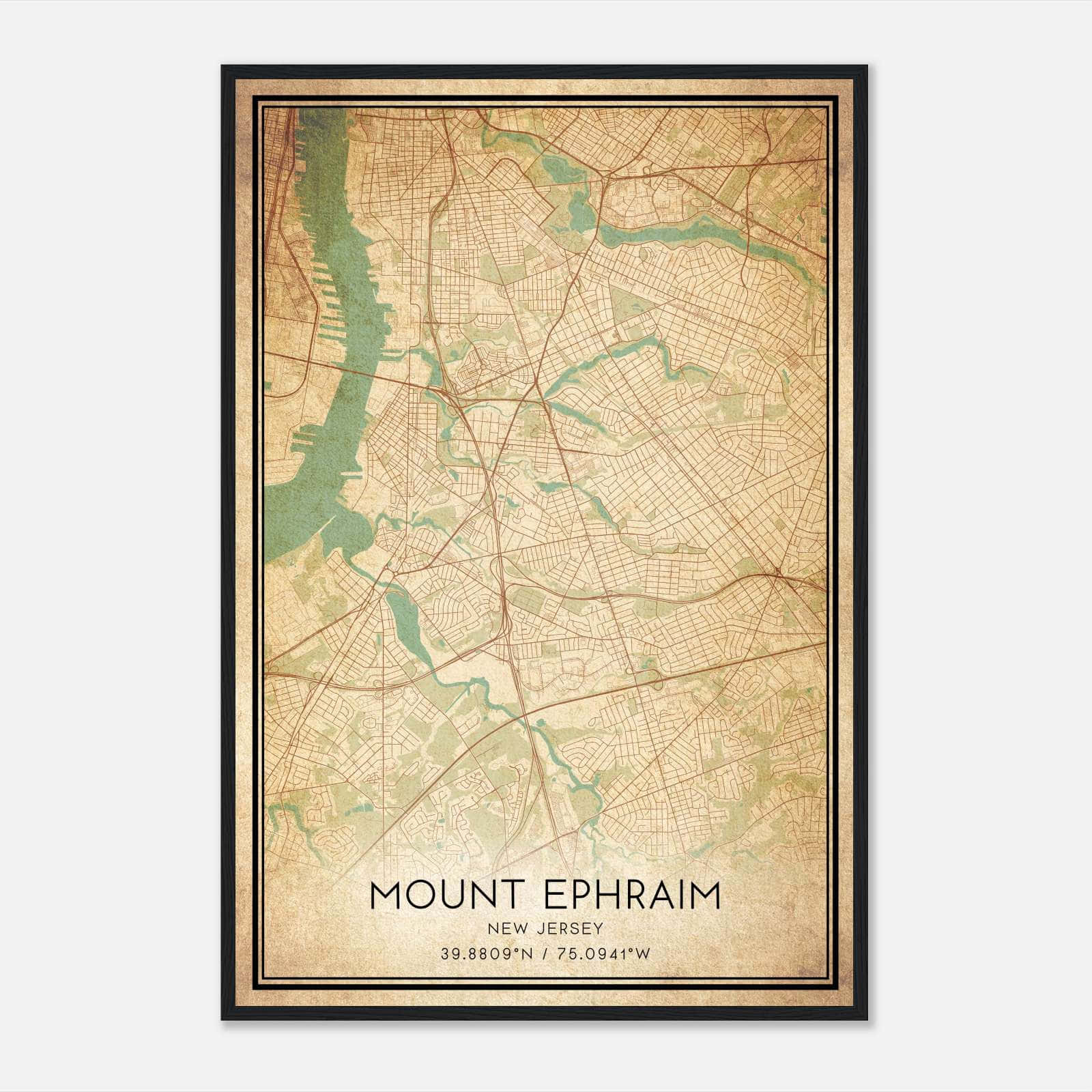 Vintage Mount Ephraim New Jersey Map Poster, Mount Ephraim NJ City Road Wall Art Print - Custom ...