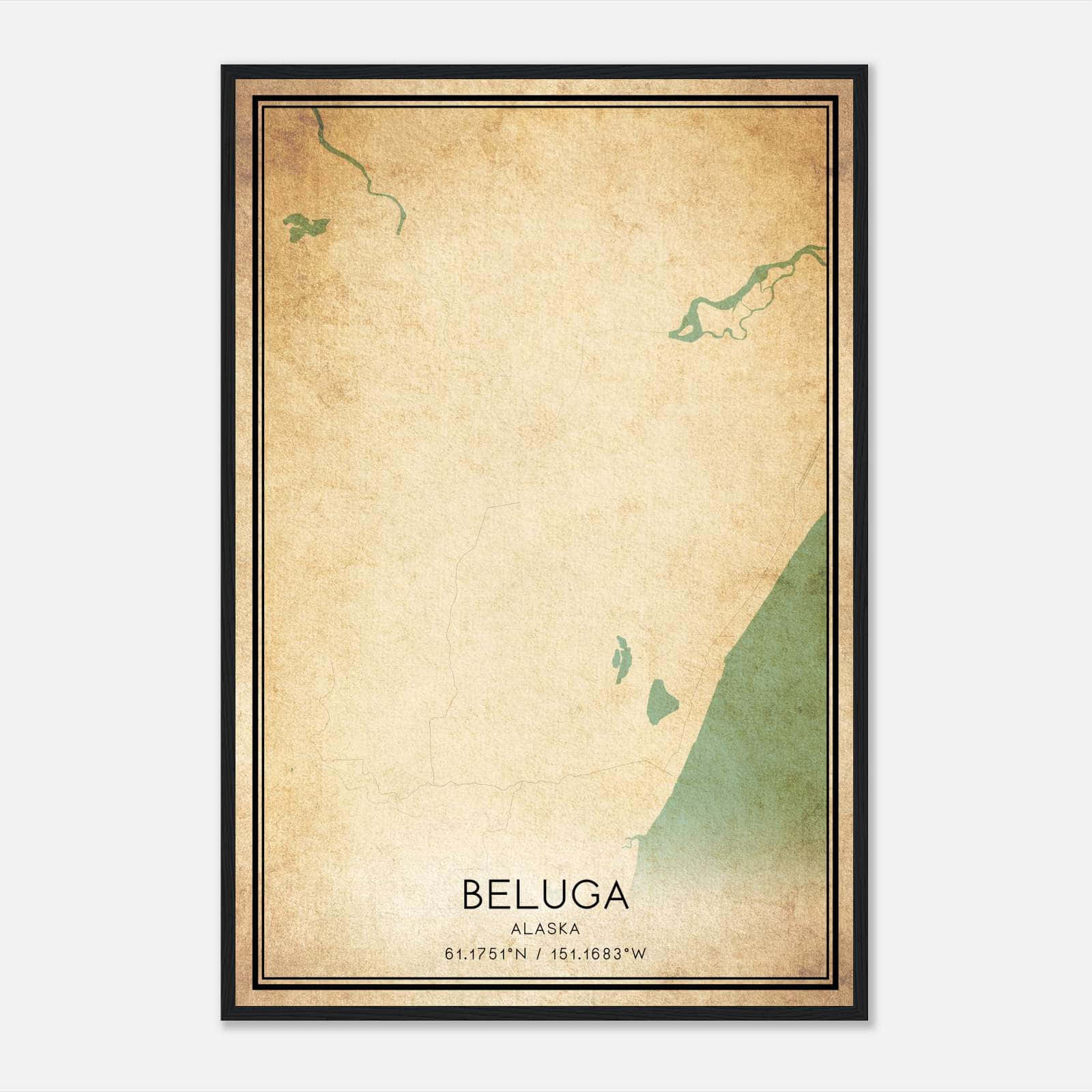 Vintage Beluga Alaska Map Poster, Beluga AK City Road Wall Art Print ...