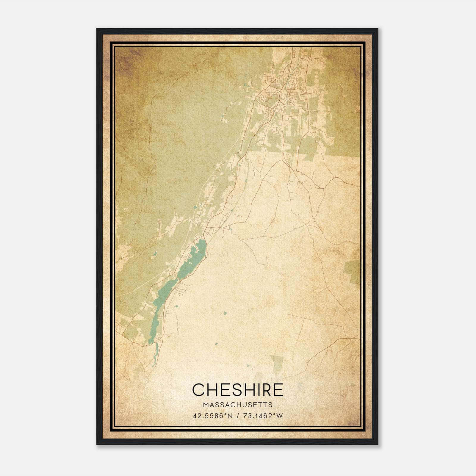 Vintage Cheshire Massachusetts Map Poster, Cheshire MA City Road Wall Art Print - Custom Maps ...