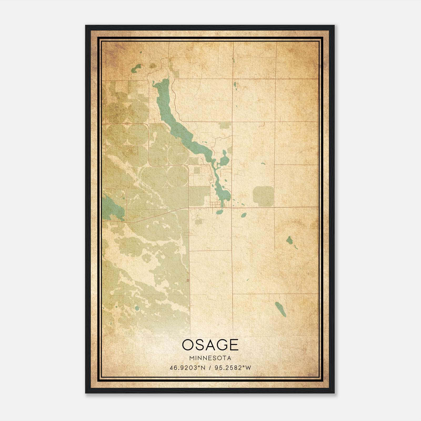 Vintage Osage Minnesota Map Poster, Osage MN City Road Wall Art Print ...