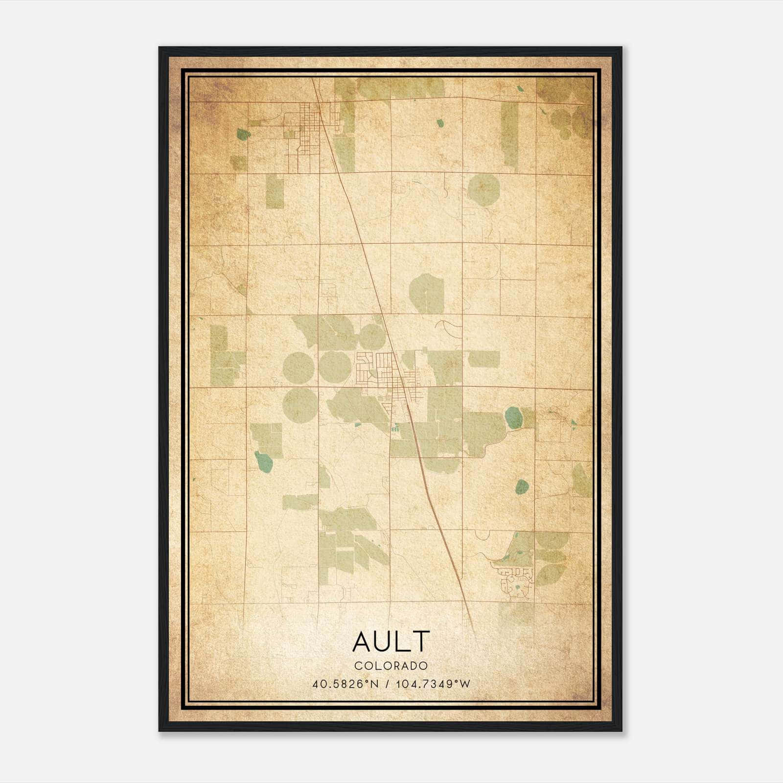 Vintage Ault Colorado Map Poster, Ault CO City Road Wall Art Print ...