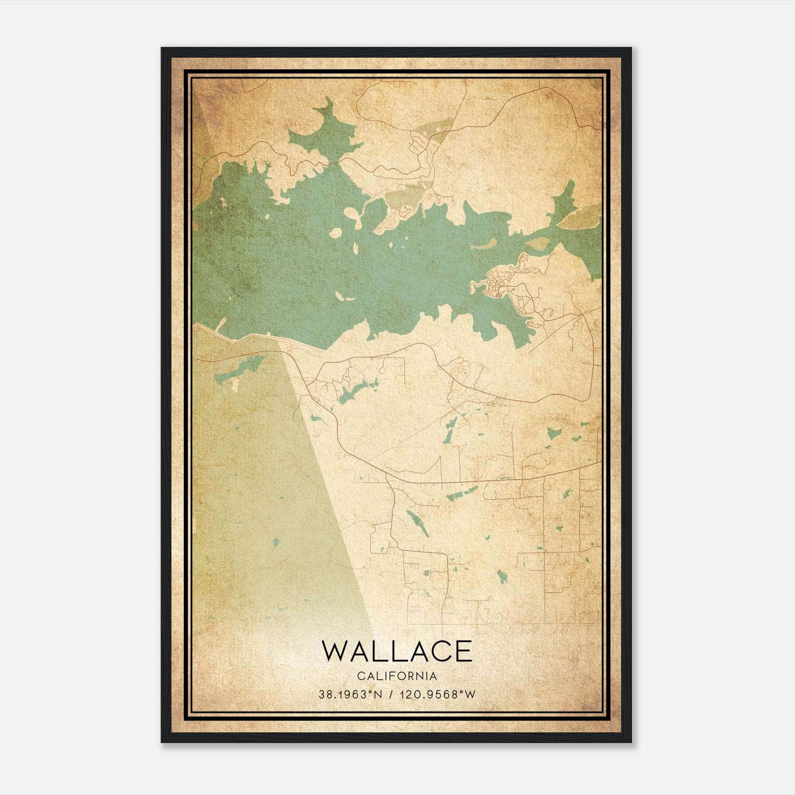 Vintage Wallace California Map Poster, Wallace CA City Road Wall Art ...