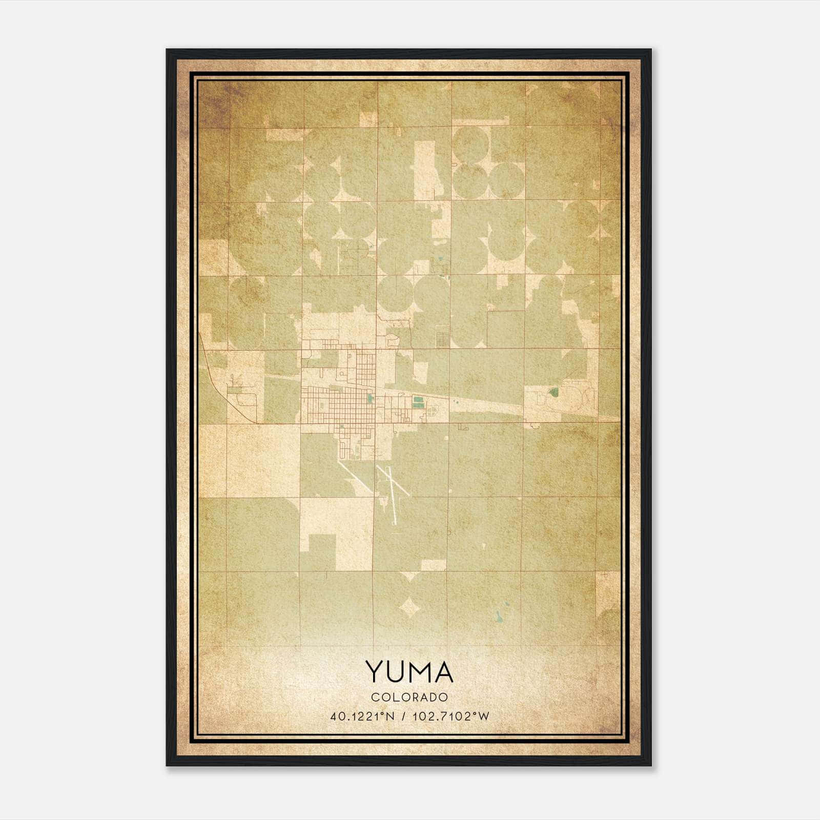 Vintage Yuma Colorado Map Poster, Yuma CO City Road Wall Art Print ...