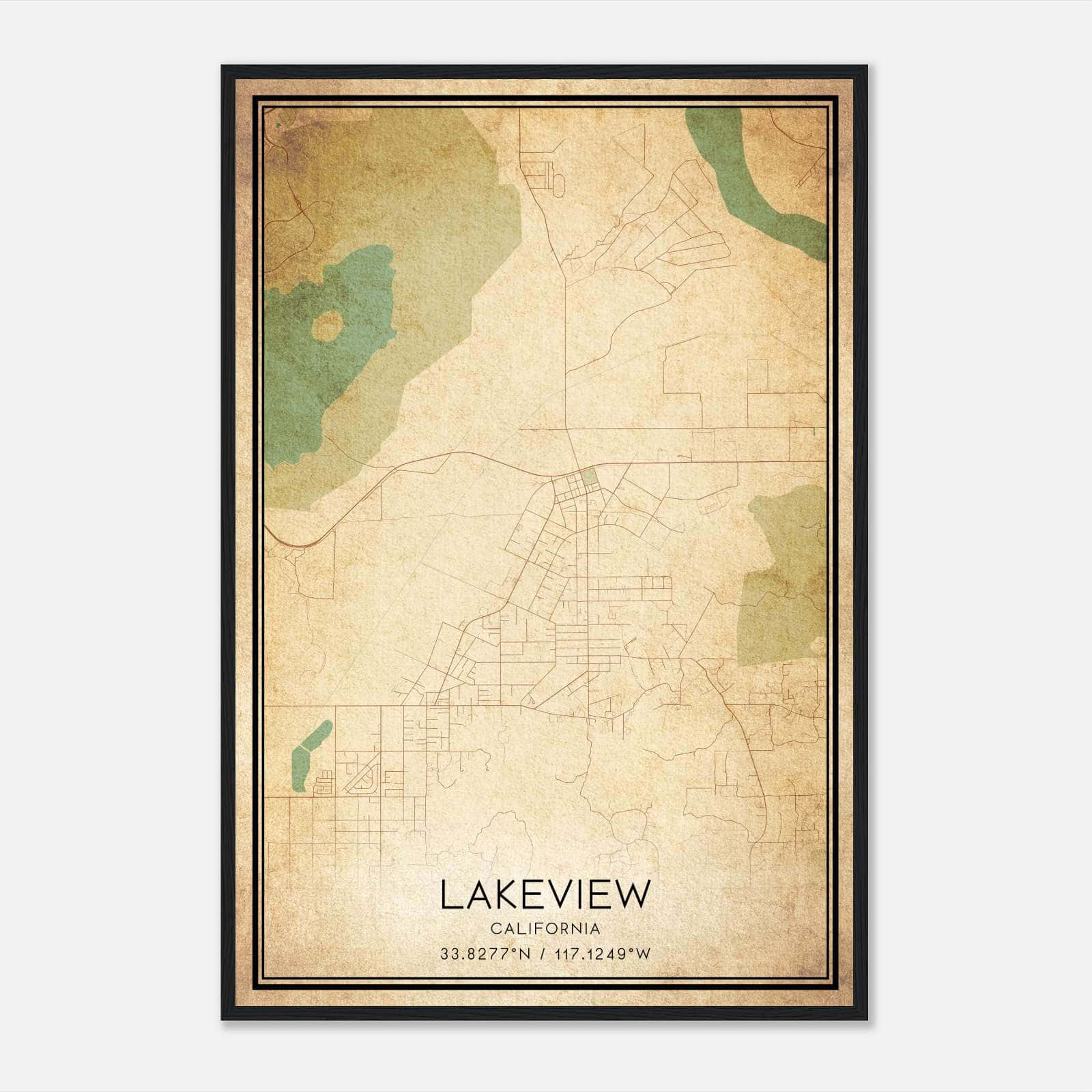 Vintage Lakeview California Map Poster, Lakeview CA City Road Wall Art ...