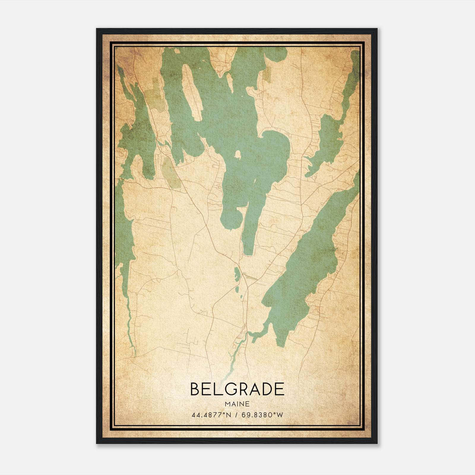 Vintage Belgrade Maine Map Poster, Belgrade ME City Road Wall Art Print ...