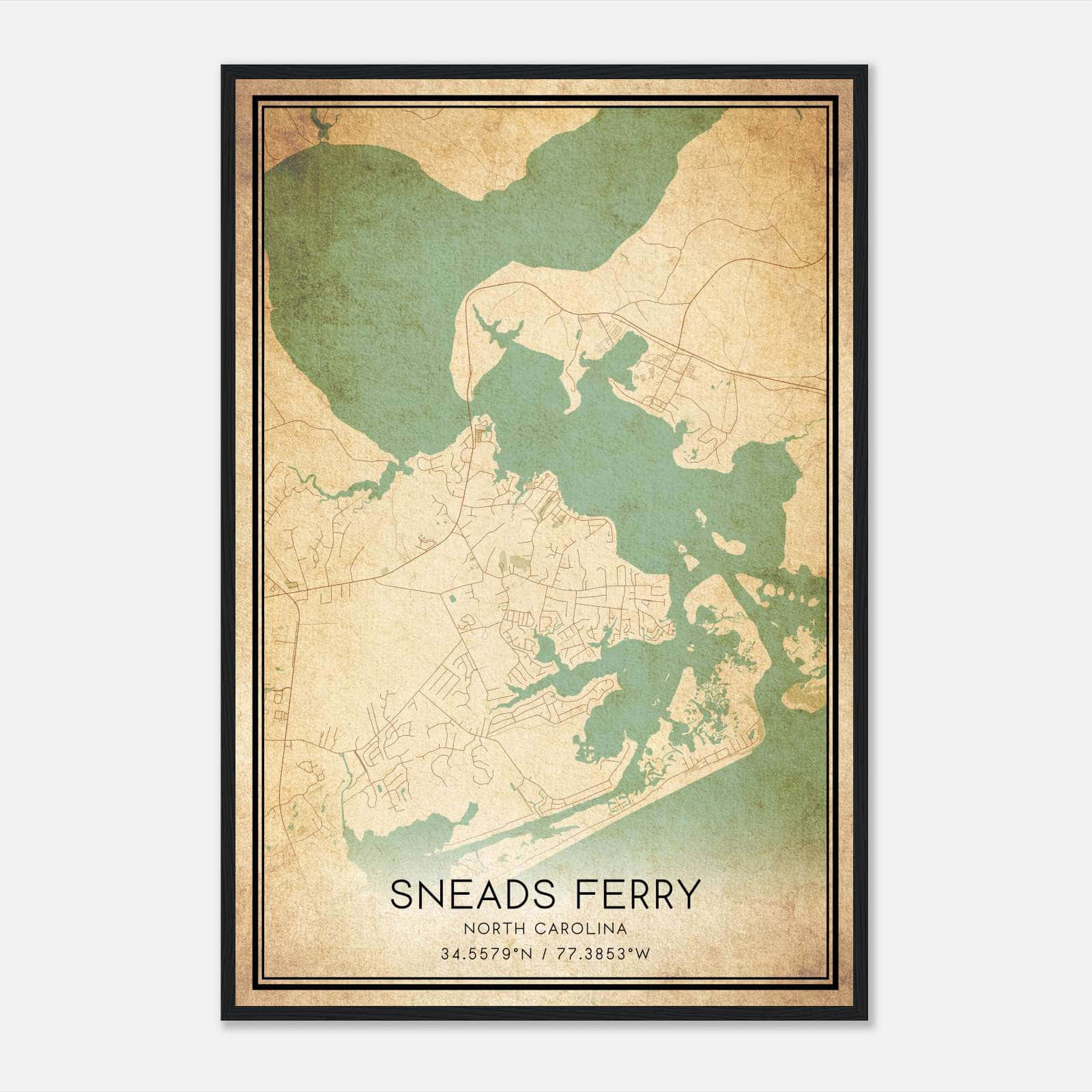Vintage Sneads Ferry North Carolina Map Poster, Sneads Ferry NC City ...