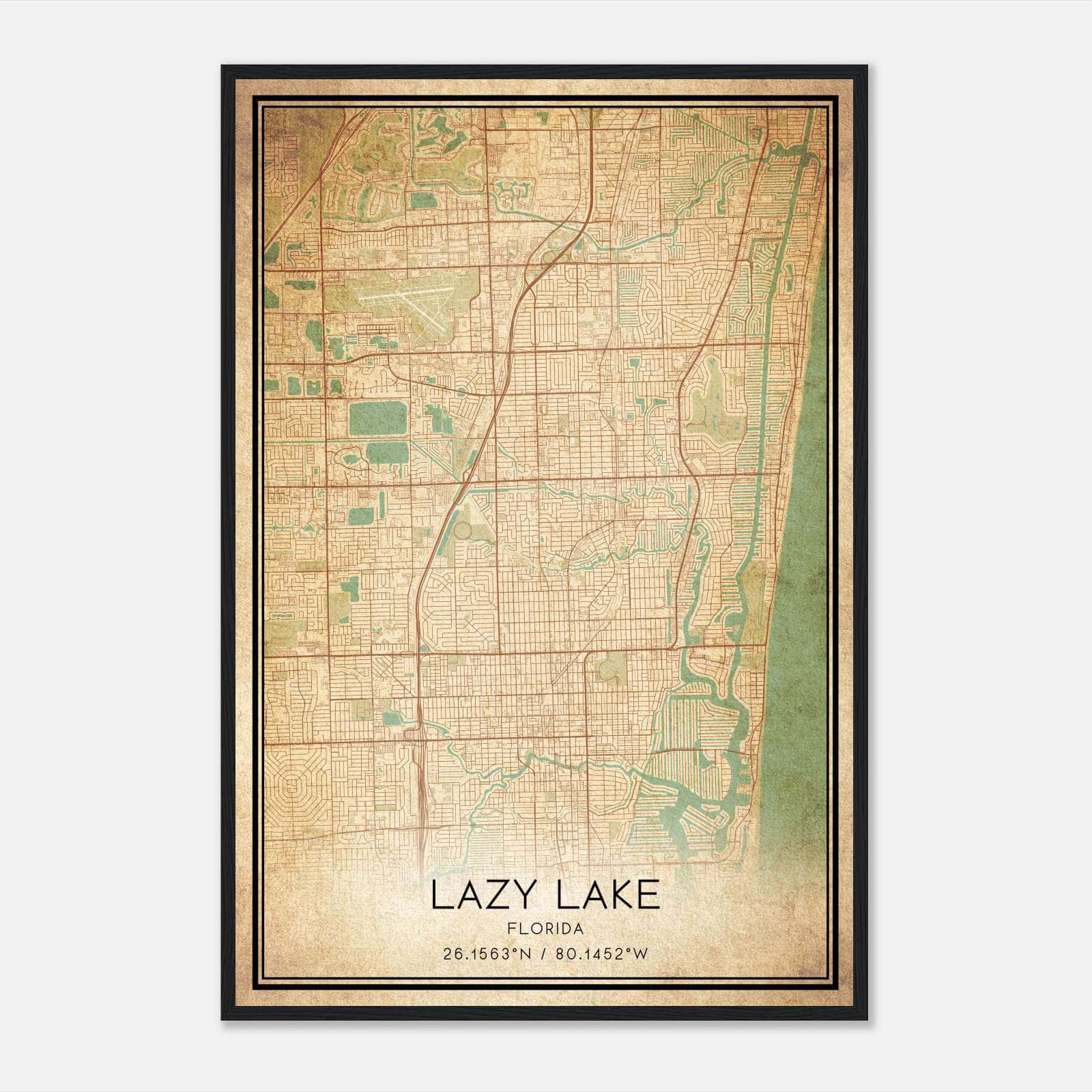Vintage Lazy Lake Florida Map Poster, Lazy Lake FL City Road Wall Art ...