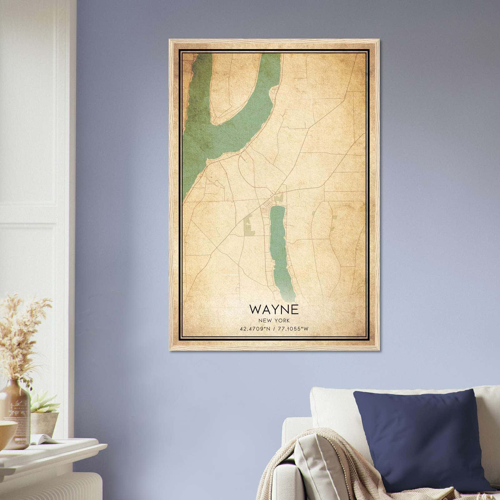 Vintage Wayne New York Map Poster, Wayne NY City Road Wall Art Print - Custom Maps & Posters