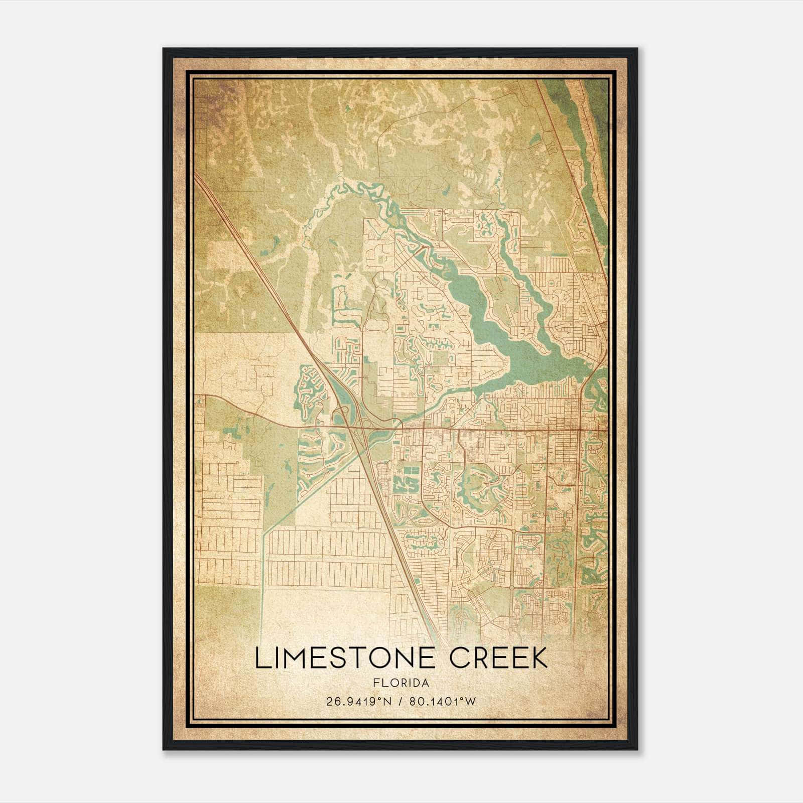 Vintage Limestone Creek Florida Map Poster, Limestone Creek FL City ...
