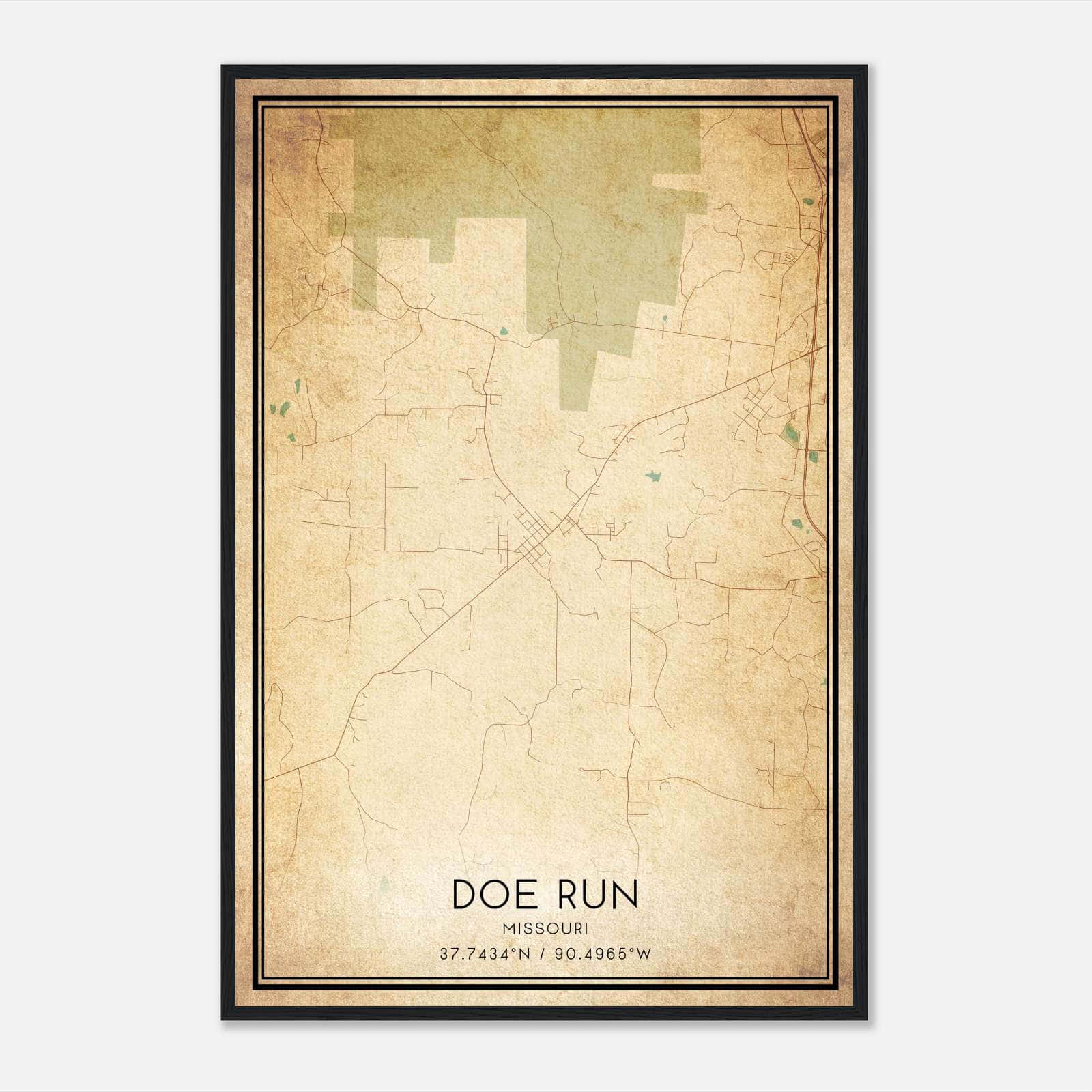 Vintage Doe Run Missouri Map Poster, Doe Run MO City Road Wall Art ...