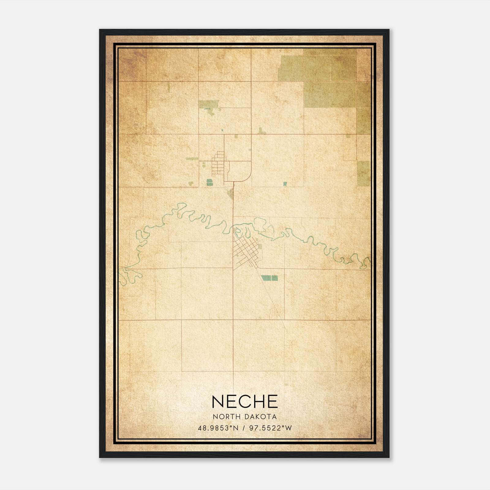 Vintage Neche North Dakota Map Poster, Neche ND City Road Wall Art ...