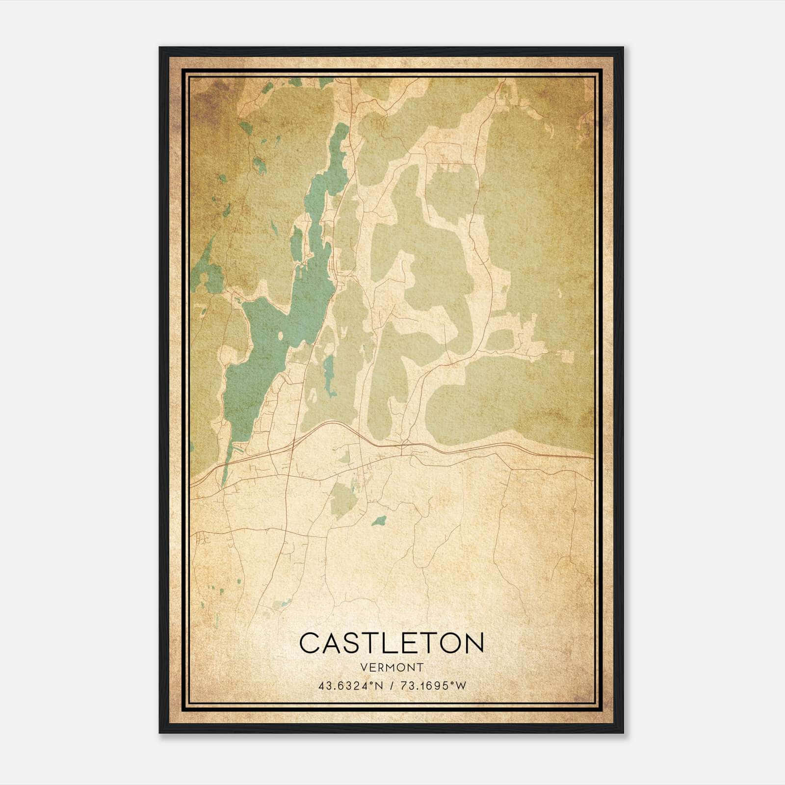 Vintage Castleton Vermont Map Poster, Castleton VT City Road Wall Art ...