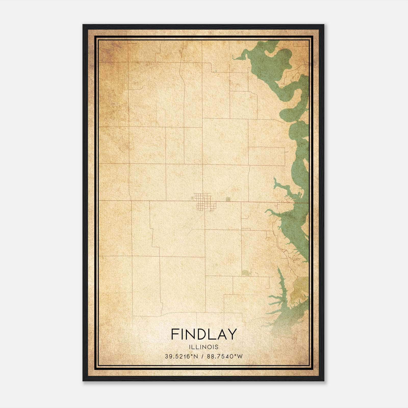 Vintage Findlay Illinois Map Poster, Findlay IL City Road Wall Art ...