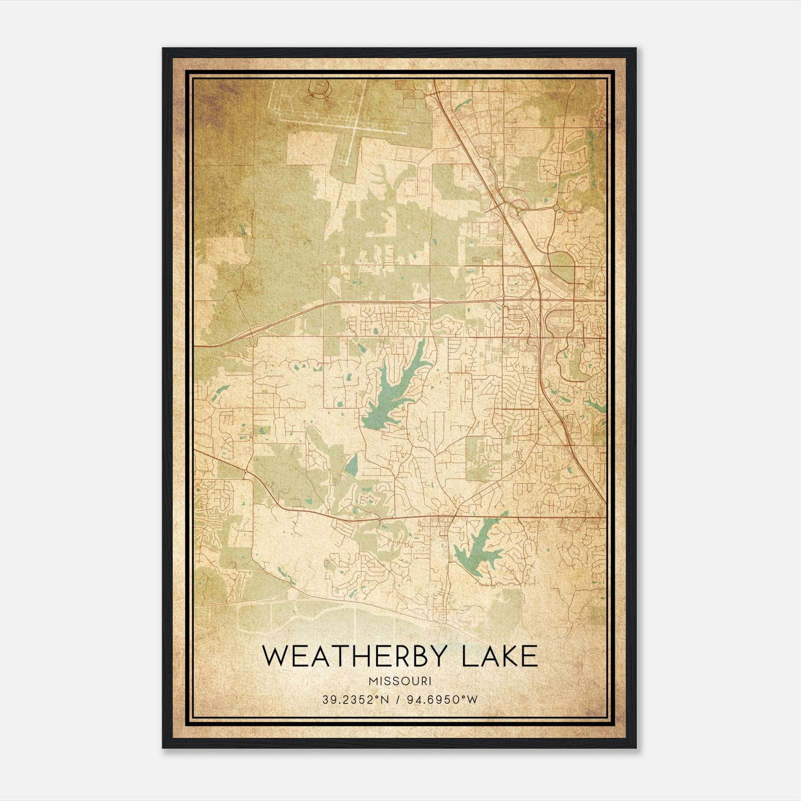 Vintage Weatherby Lake Missouri Map Poster, Weatherby Lake MO City Road ...